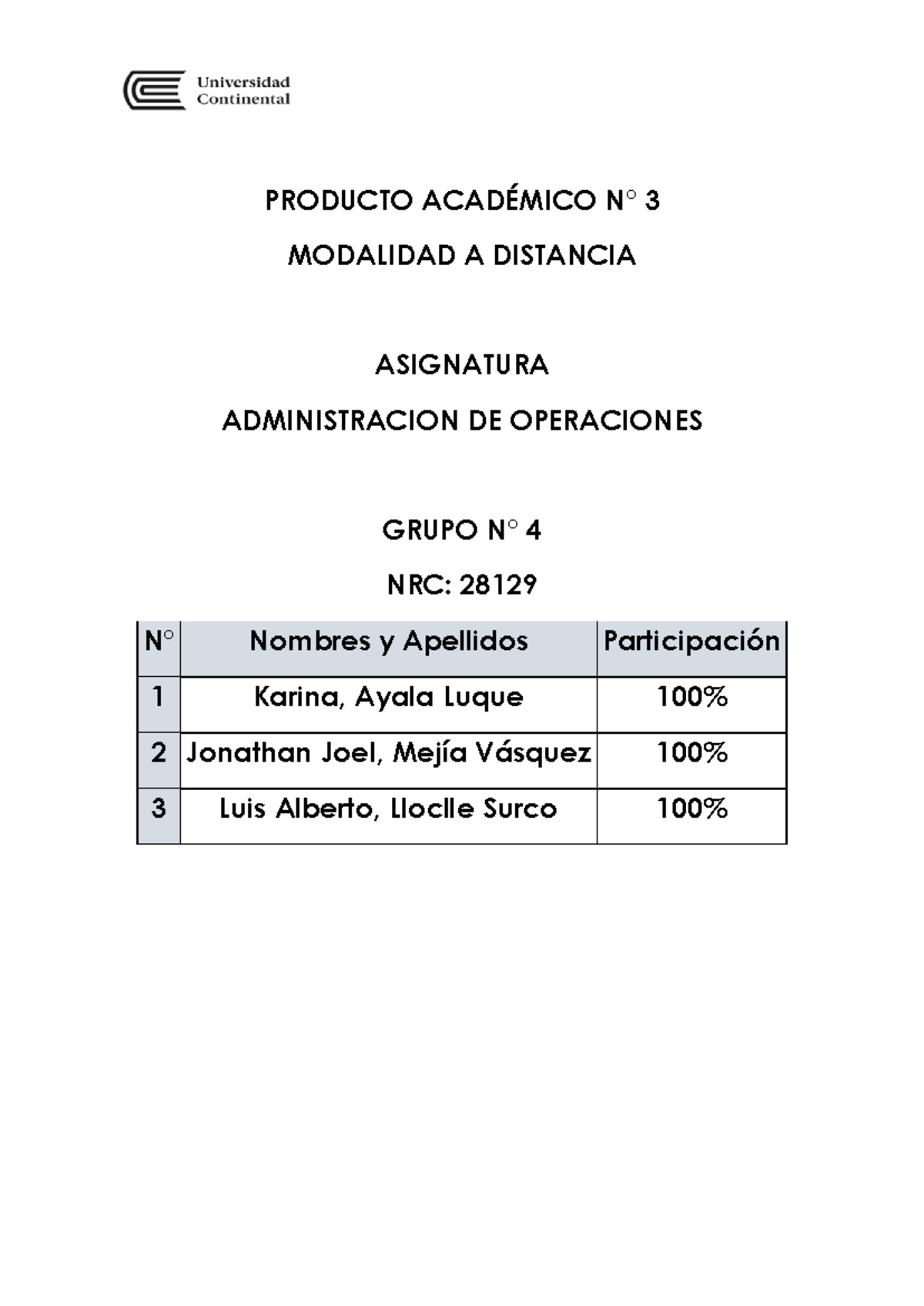 Producto Académico N 3 adm opera 2024 B - PRODUCTO ACADÉMICO N° 3 MODALIDAD A DISTANCIA ...