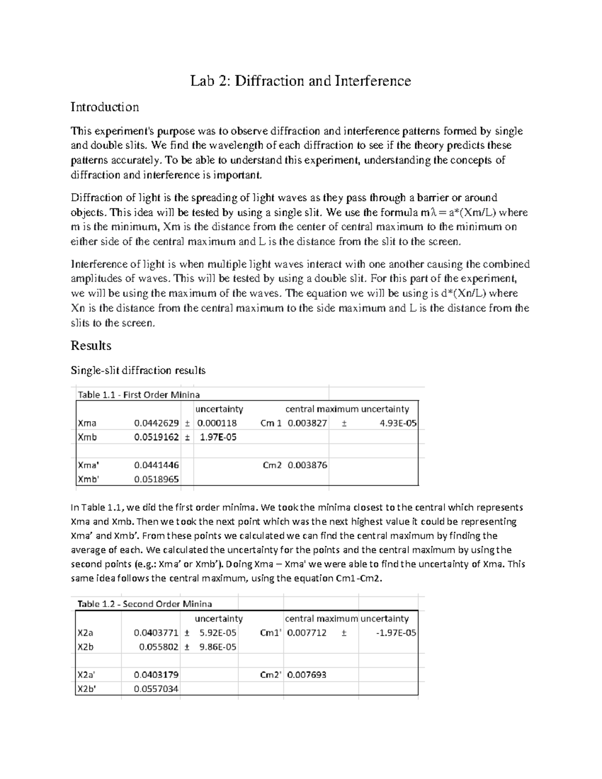 Lab 2 Diffraction and Interference - Lab 2: Diffraction and Interference Introduction This - Studocu