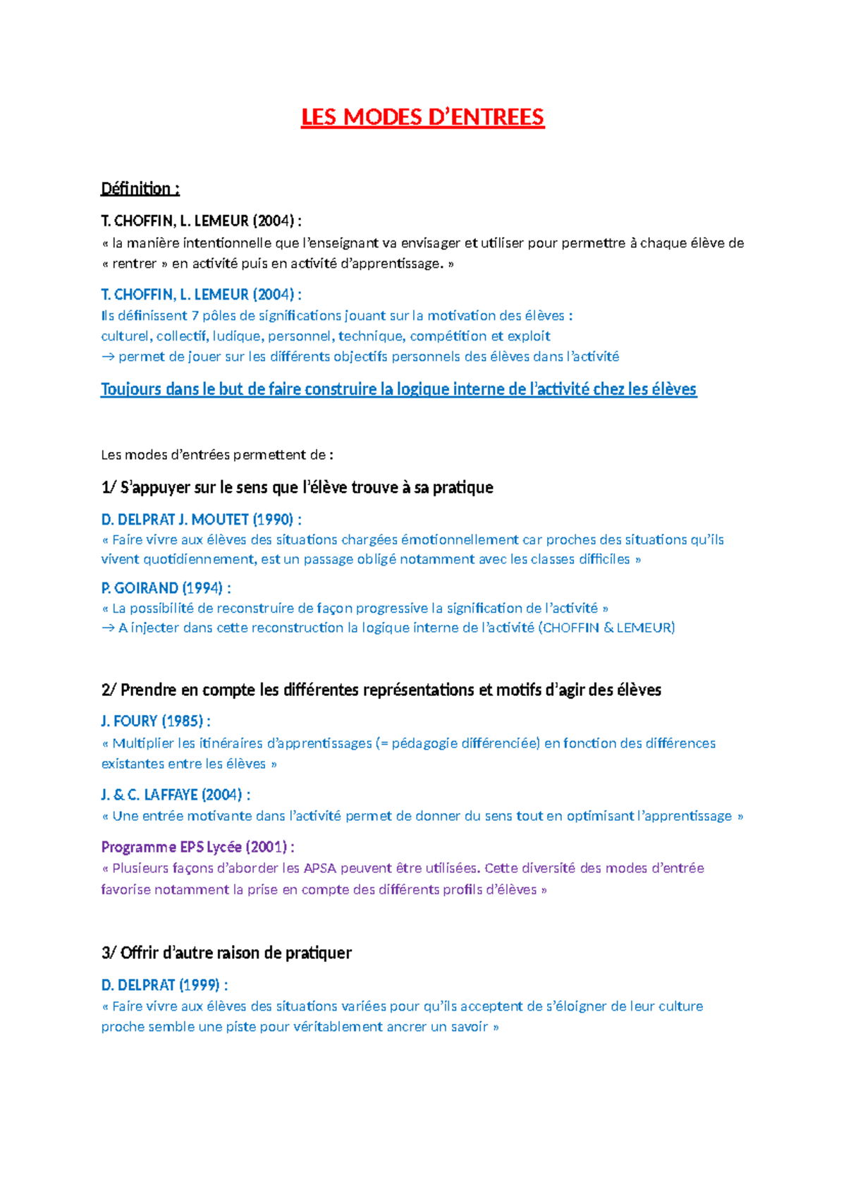 Les Modes d Entrées - LES MODES D’ENTREES Définition : T. CHOFFIN, L ...