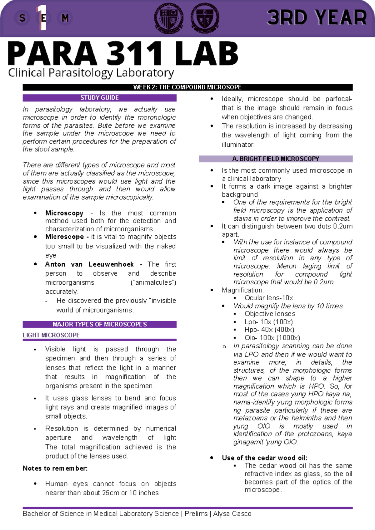 PARA 311 LAB Layout - para - laboratory - WEEK 2: THE COMPOUND ...
