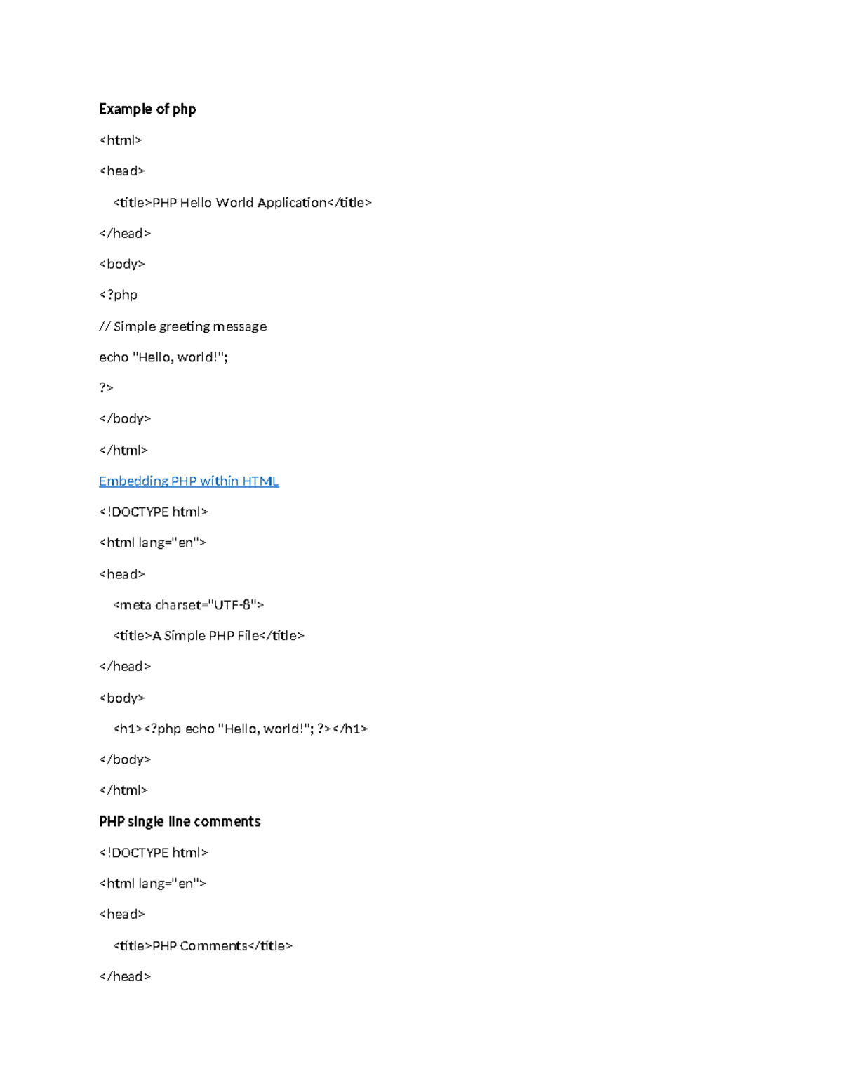 Example of php - Example of php PHP Hello World - Studocu