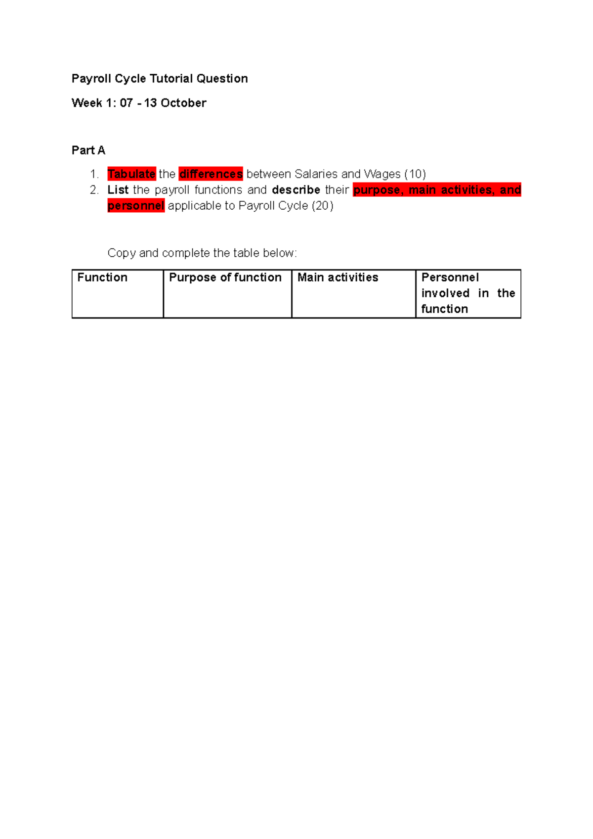 Payroll Cycle Tutorial Question - ODT2B01 - Tabulate the differences ...