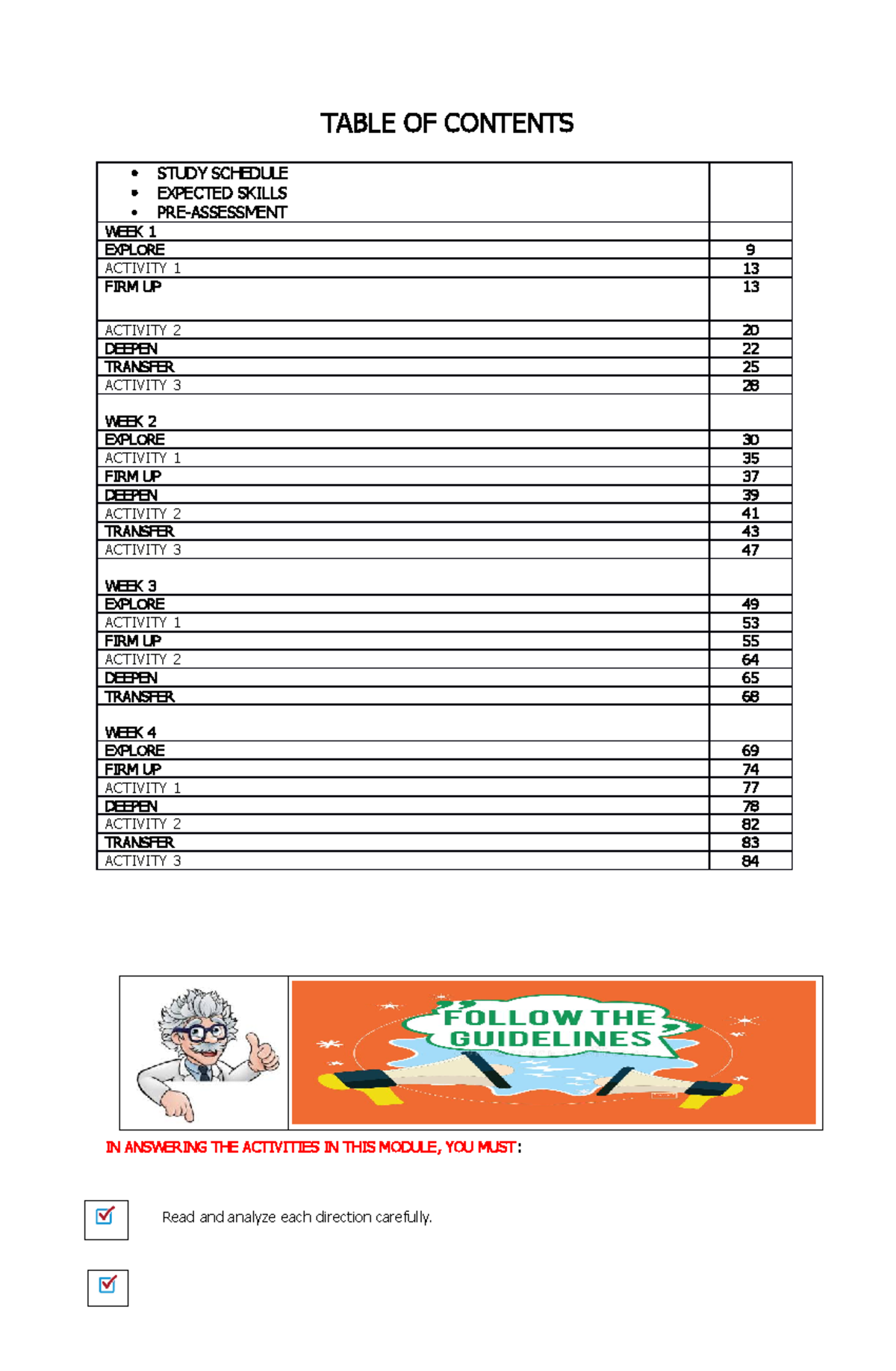 G12 GP Weeks 1 4 general physics - TABLE OF CONTENTS STUDY SCHEDULE ...