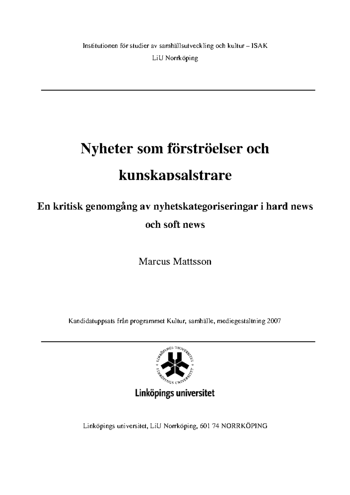 Marcus Mattsson Uppsats kandidat - Linköpings universitet ...