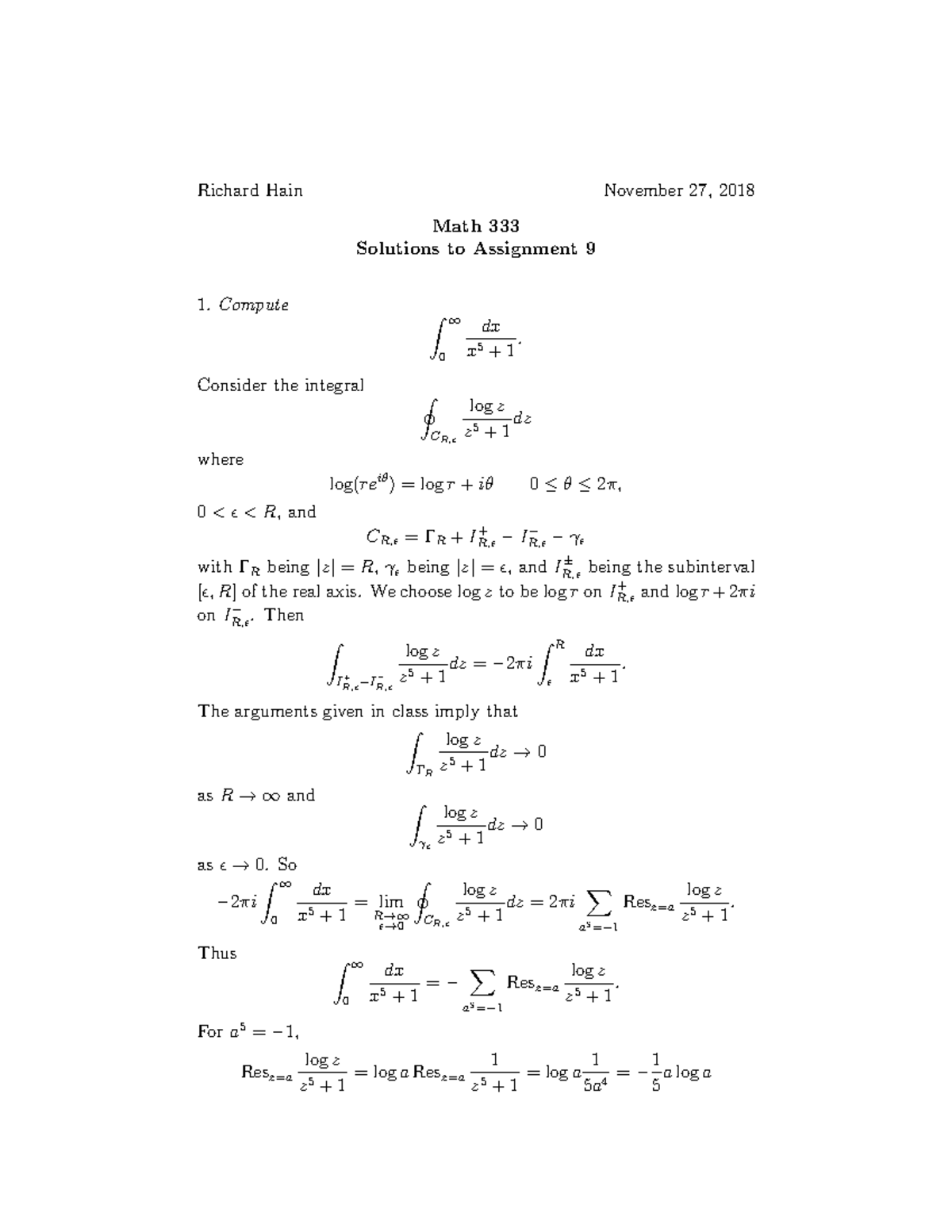 assignment 9 solutions - Richard Hain November 27, 2018 Math Solutions ...
