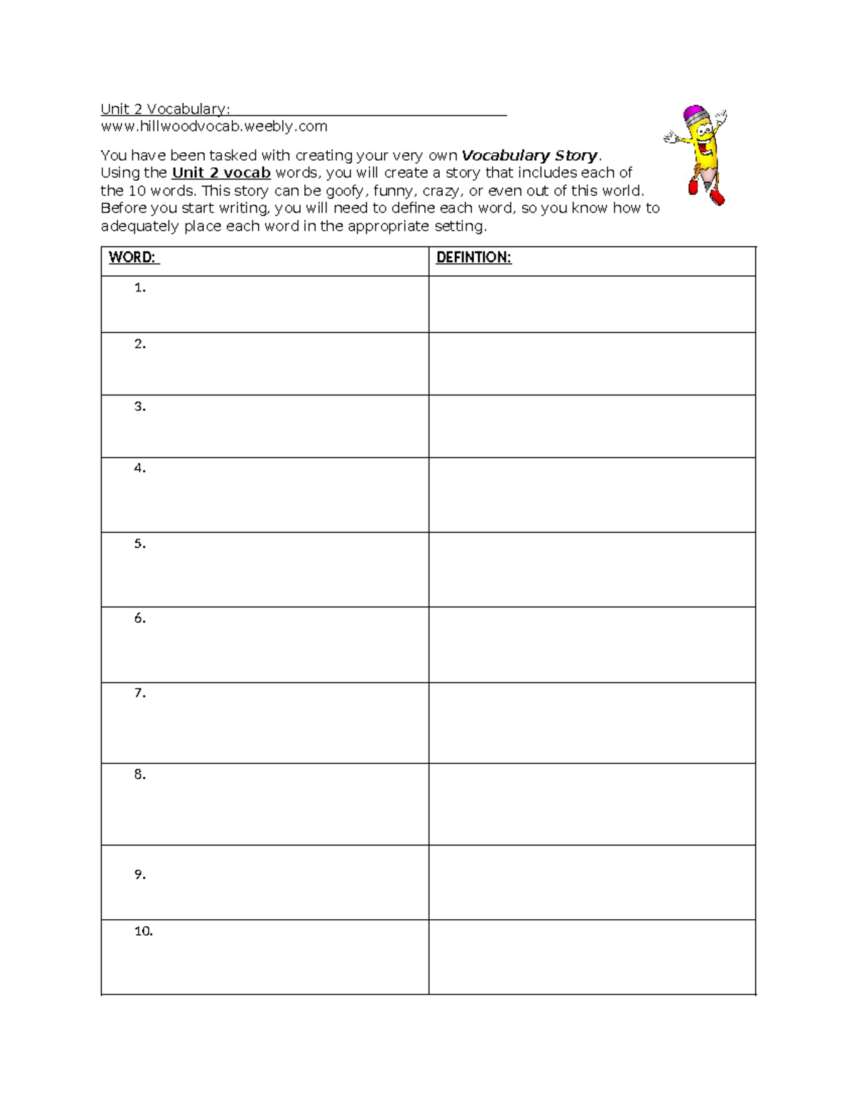 Alex Yim - Unit Vocabulary Story - Unit 2 Vocabulary: hillwoodvocab ...