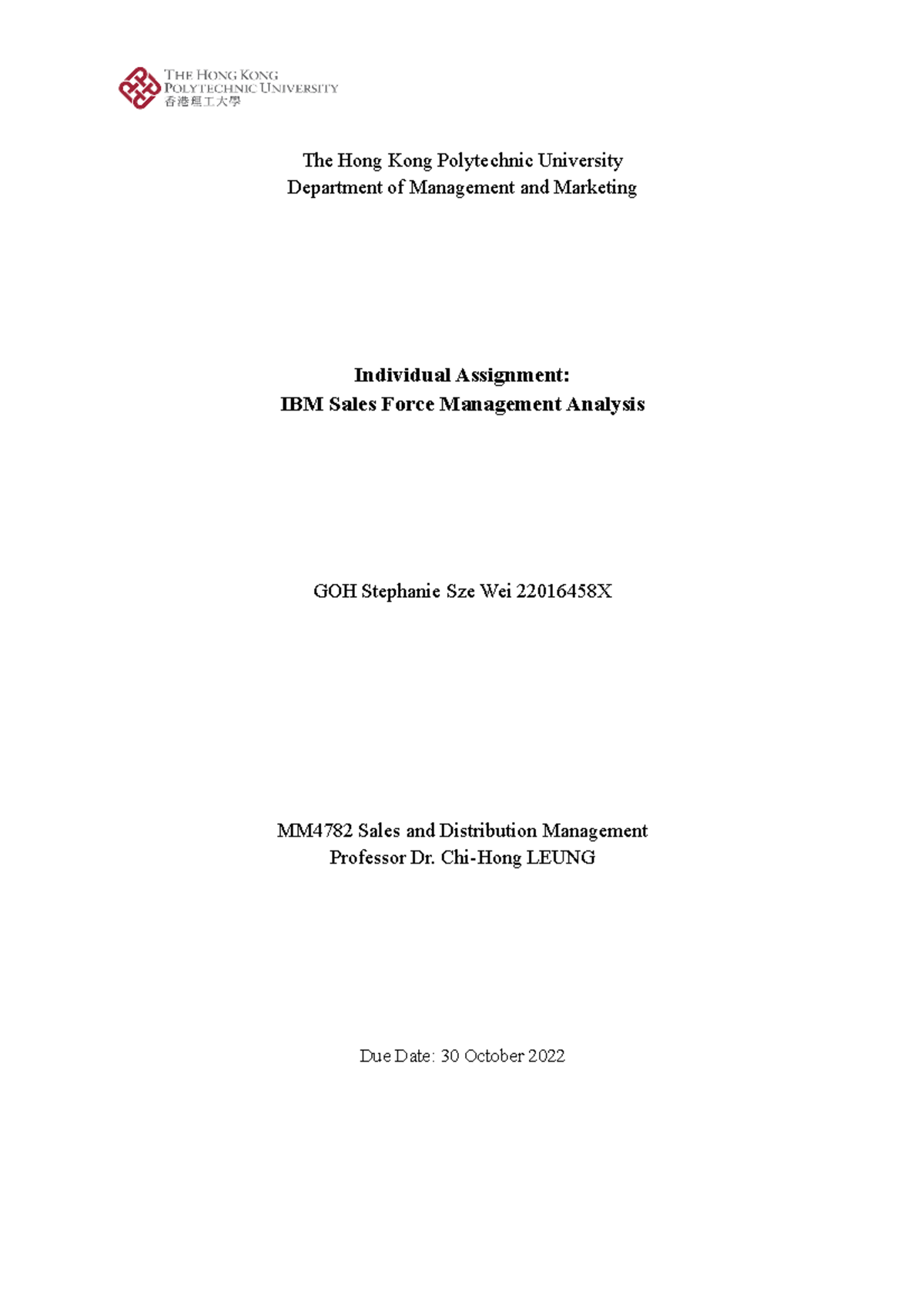 Sales and Distribution Individual Assignment - The Hong Kong ...