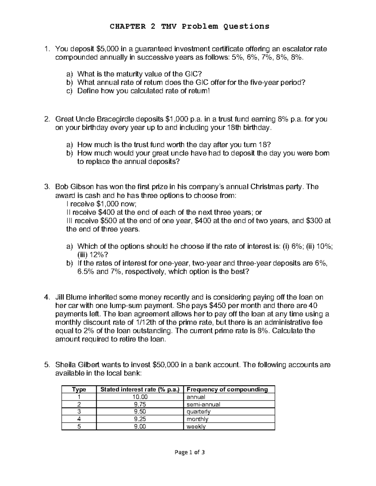 Additional TMV Problem Questions - CHAPTER 2 TMV Problem Questions Page ...