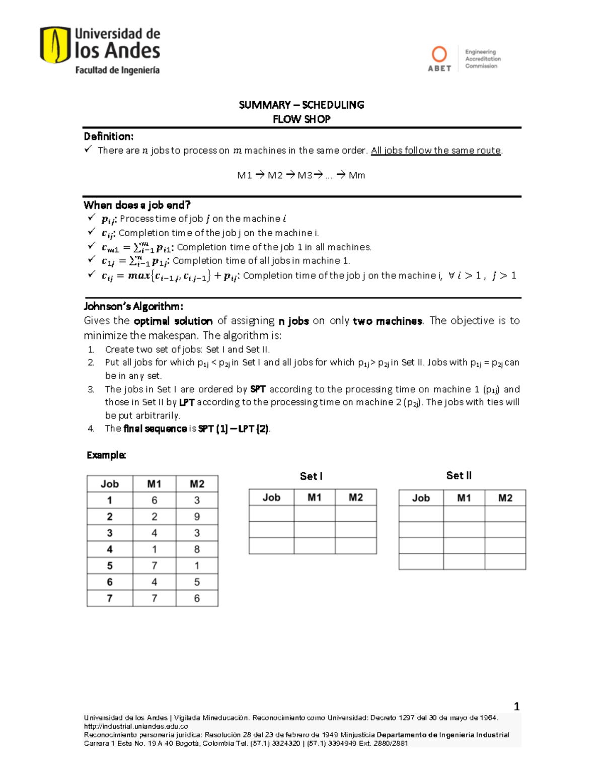 19. Flow Shop - Summary - Warning: TT: undefined function: 32 1 Universidad de los Andes ...