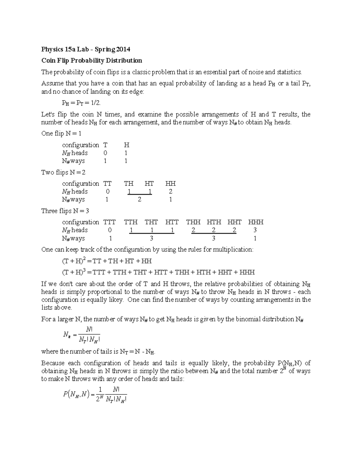 Coin flip - central limit - error propagation - Physics 15a Lab ...