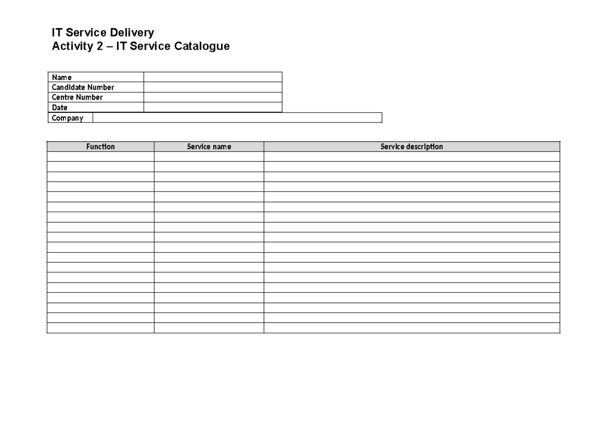 Define IT Service Catalogue - CS1170 - IT Service Delivery Activity 2 ...