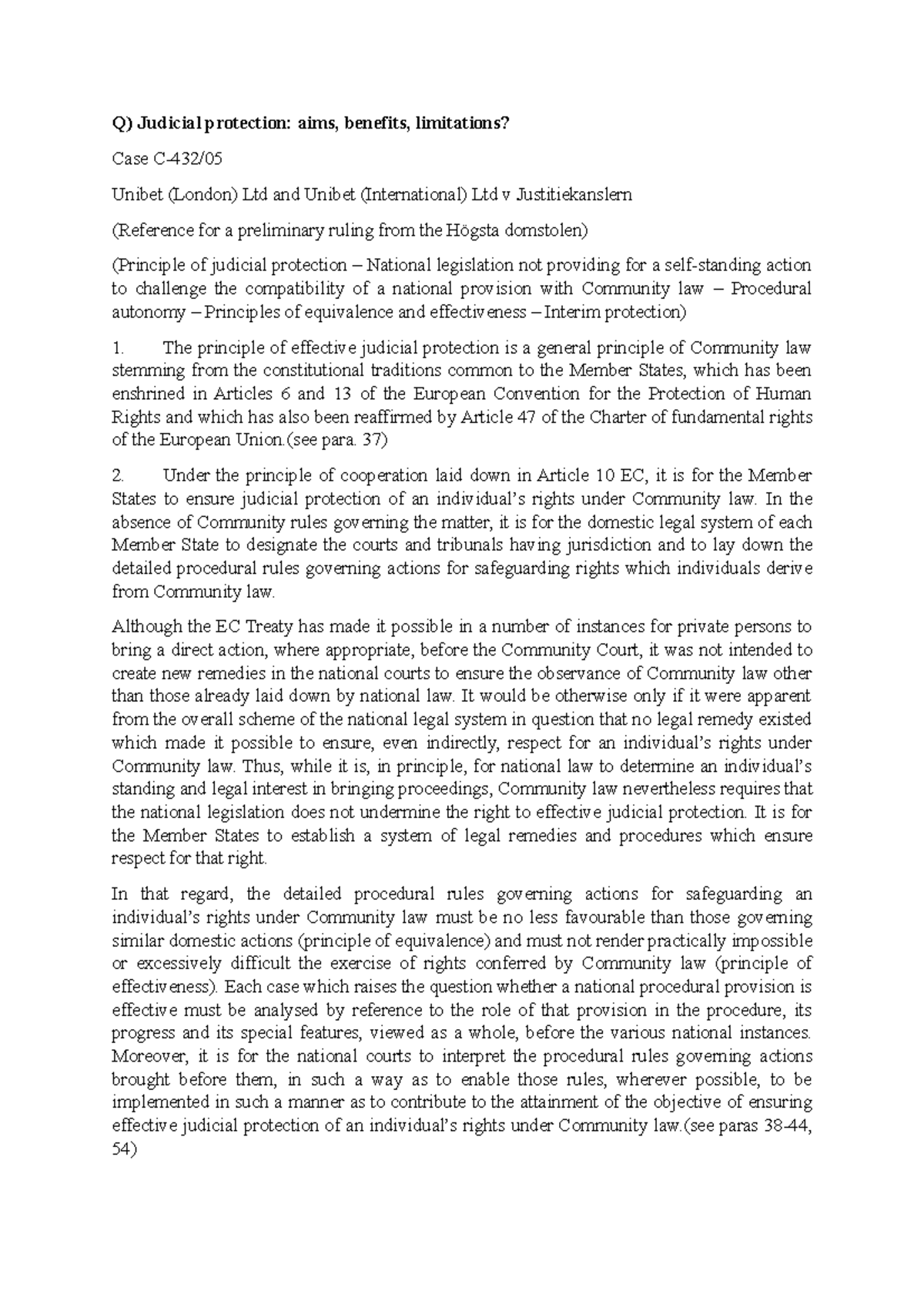 Judicial Protection IN THE EU - Q) Judicial protection: aims, benefits ...