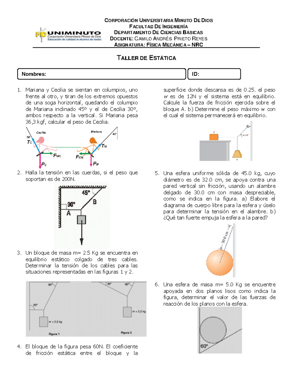 Taller DE Estática - Apuntes ESTATICA - Física Mecánica - Uniminuto ...