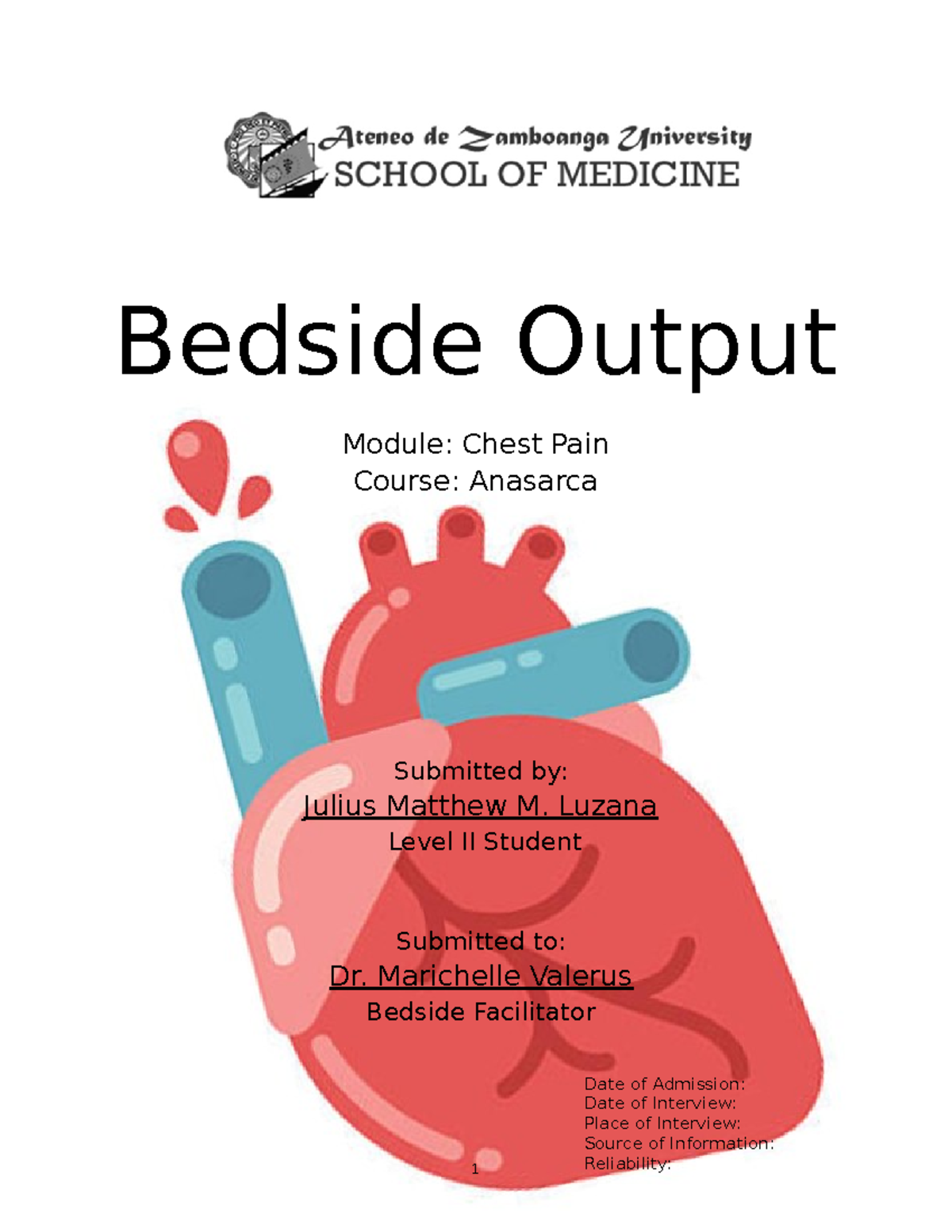 Bedside Template Handwritten ( Cardio) 2 - Bedside Output Module: Chest ...