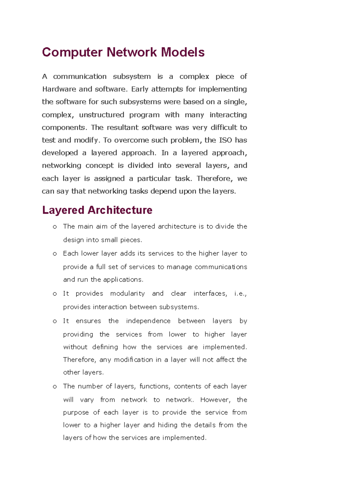 Layered Architecture of OSI - Computer Network Models A communication ...