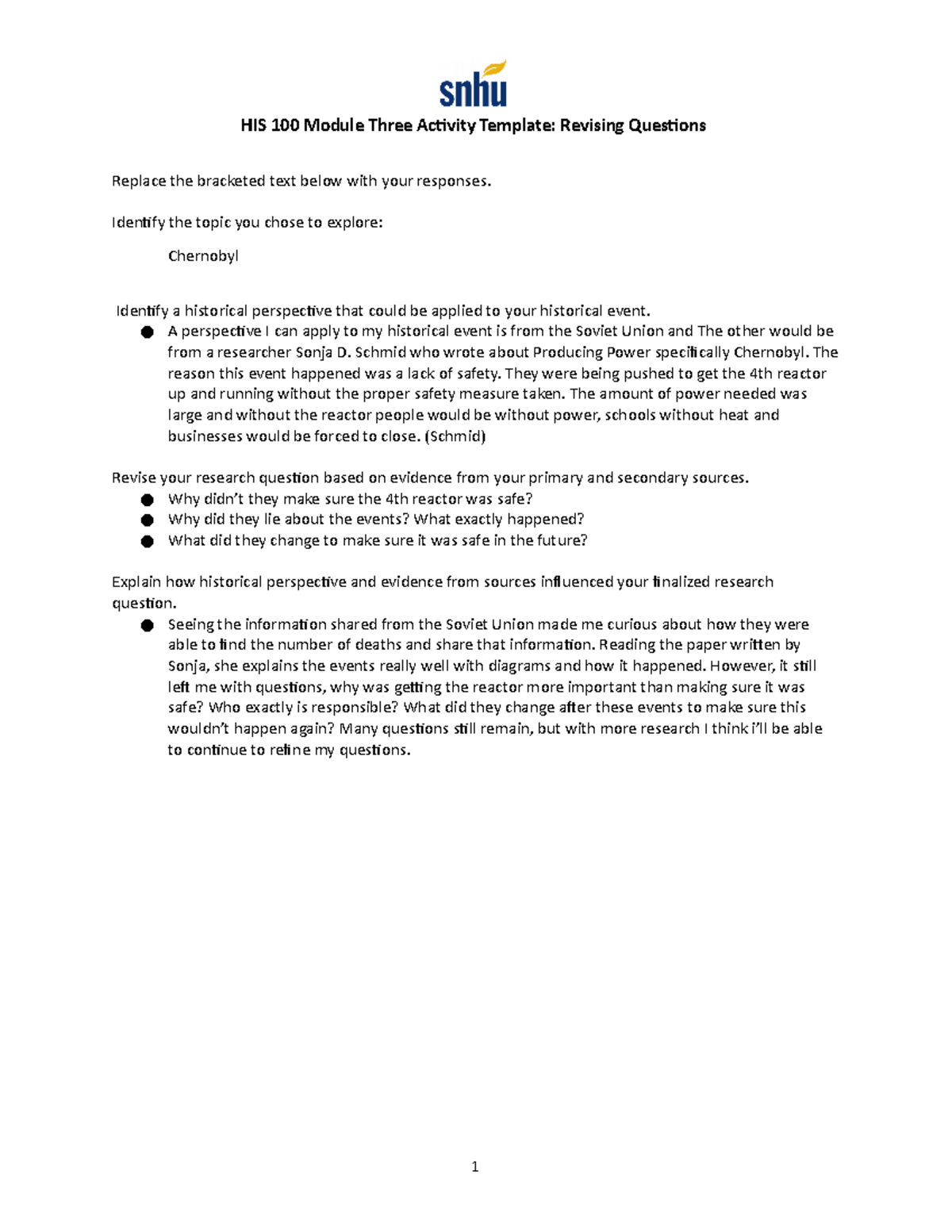HIS 100 Module Three Activity Revising Questions Template - HIS 100 ...