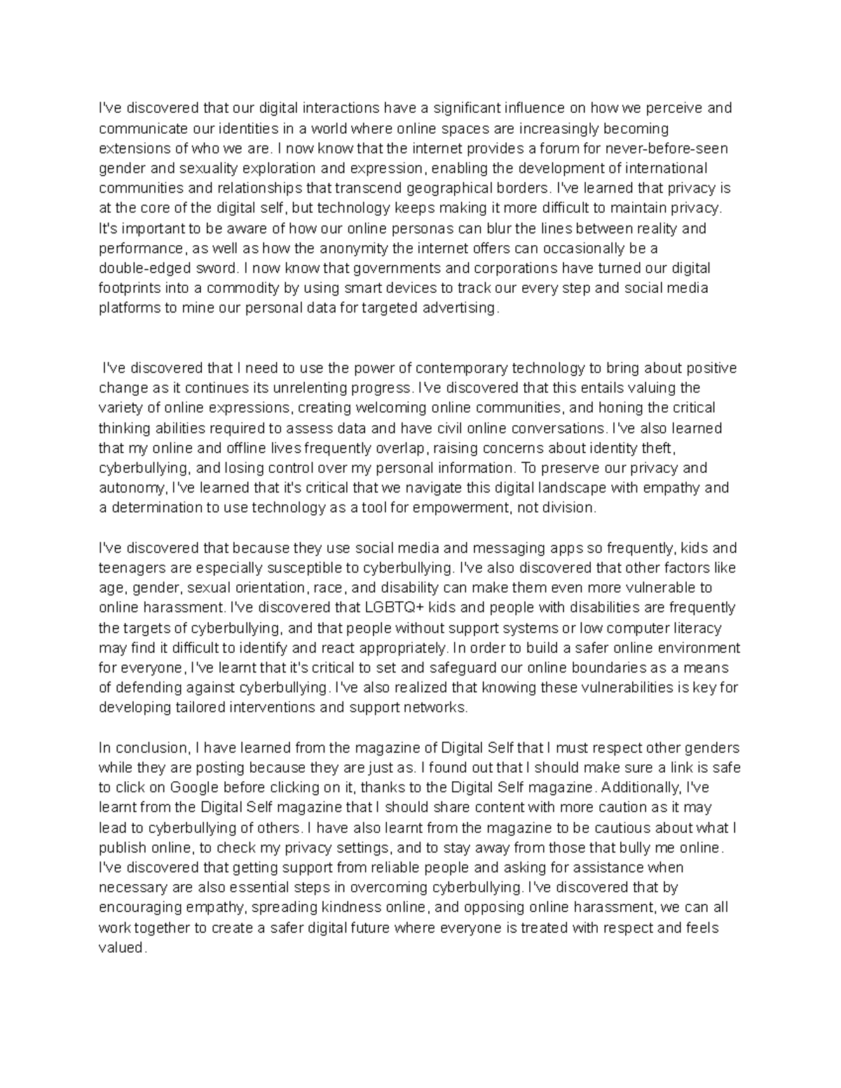 Digital Self Reflection - I've discovered that our digital interactions ...