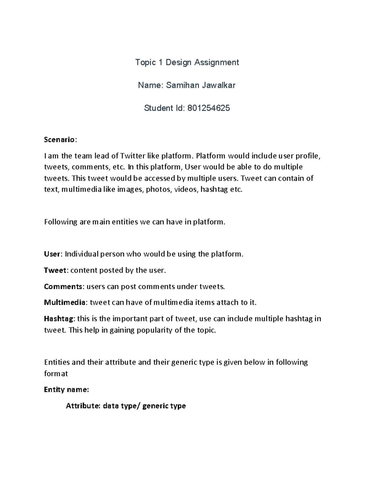 Assignment 1 Sql Model Topic 1 Design Assignment Name Samihan