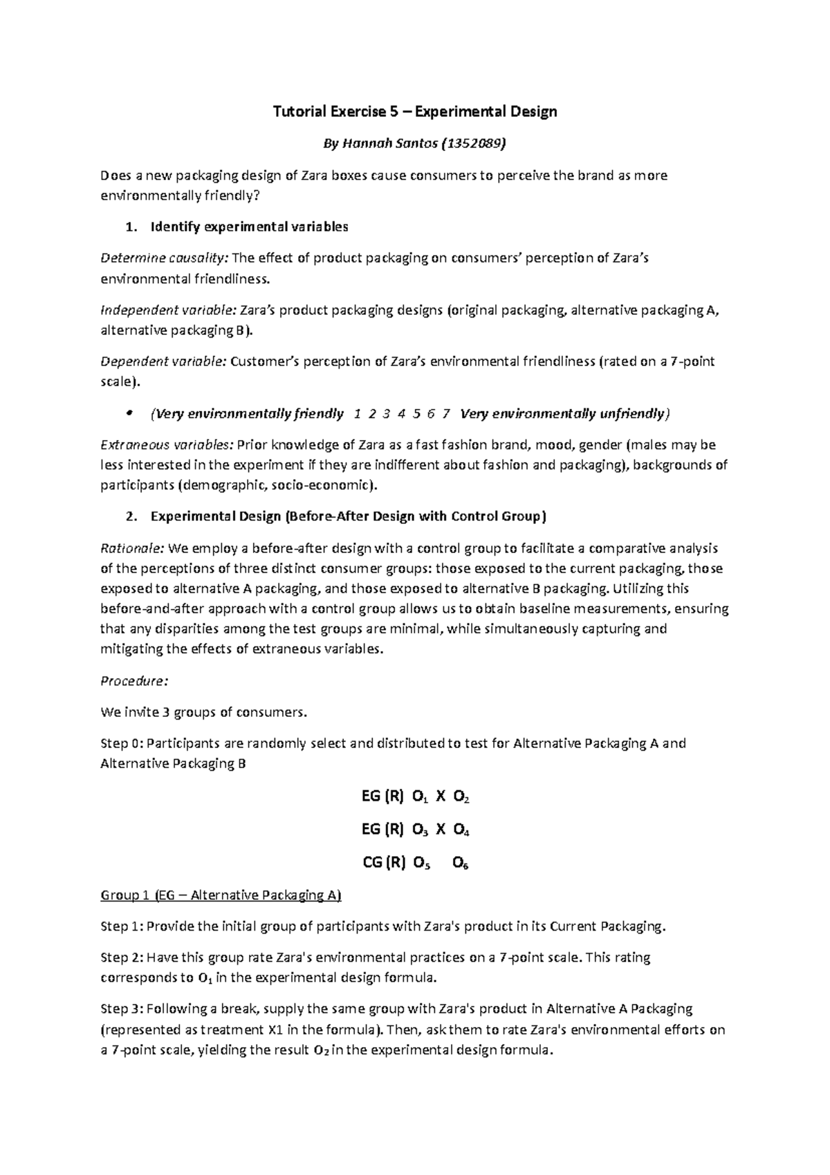 Tutorial Exercise 5 - Identify experimental variables Determine ...