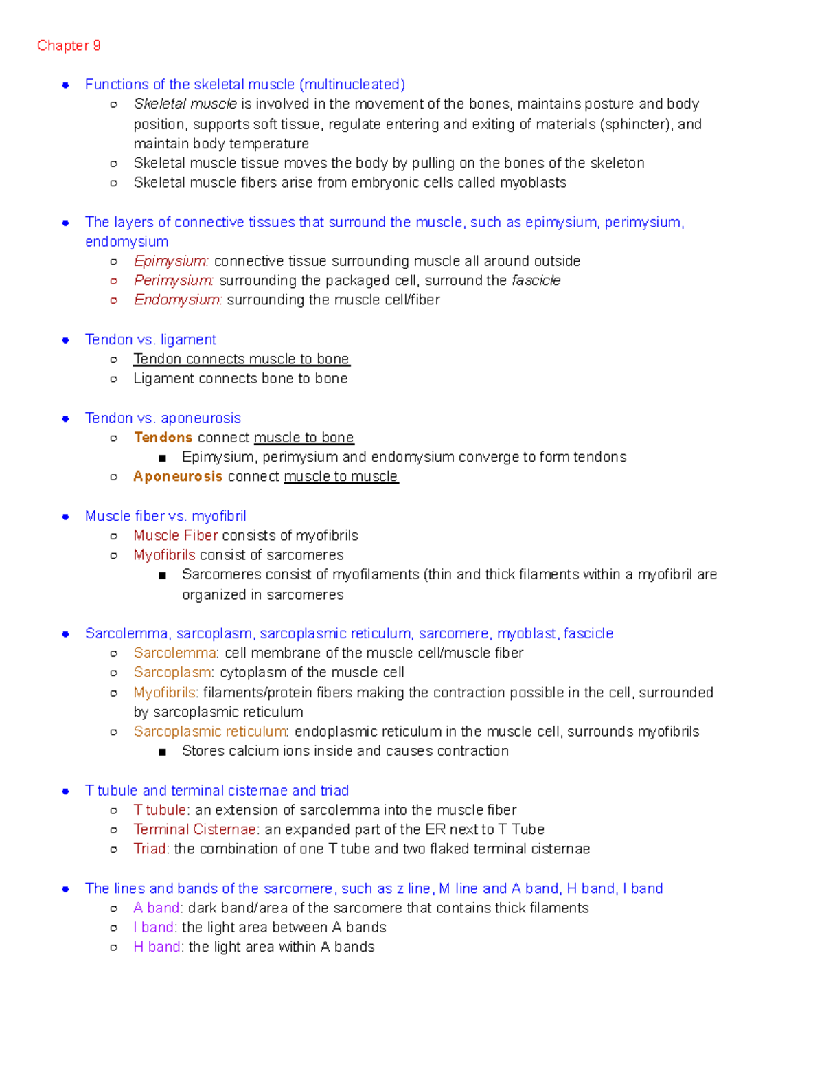 9,10,11 ANAT study guide - Chapter 9 Functions of the skeletal muscle (multinucleated) Skeletal ...