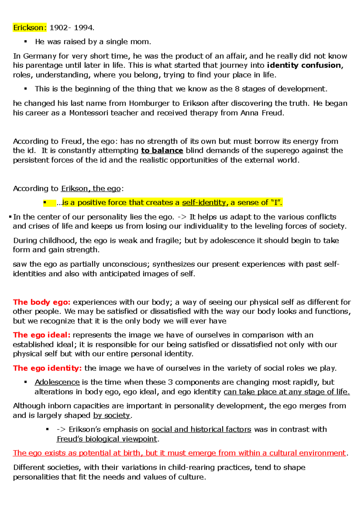 Erickson - Summary Introduction to Psychology - Erickson: 1902- 1994 ...