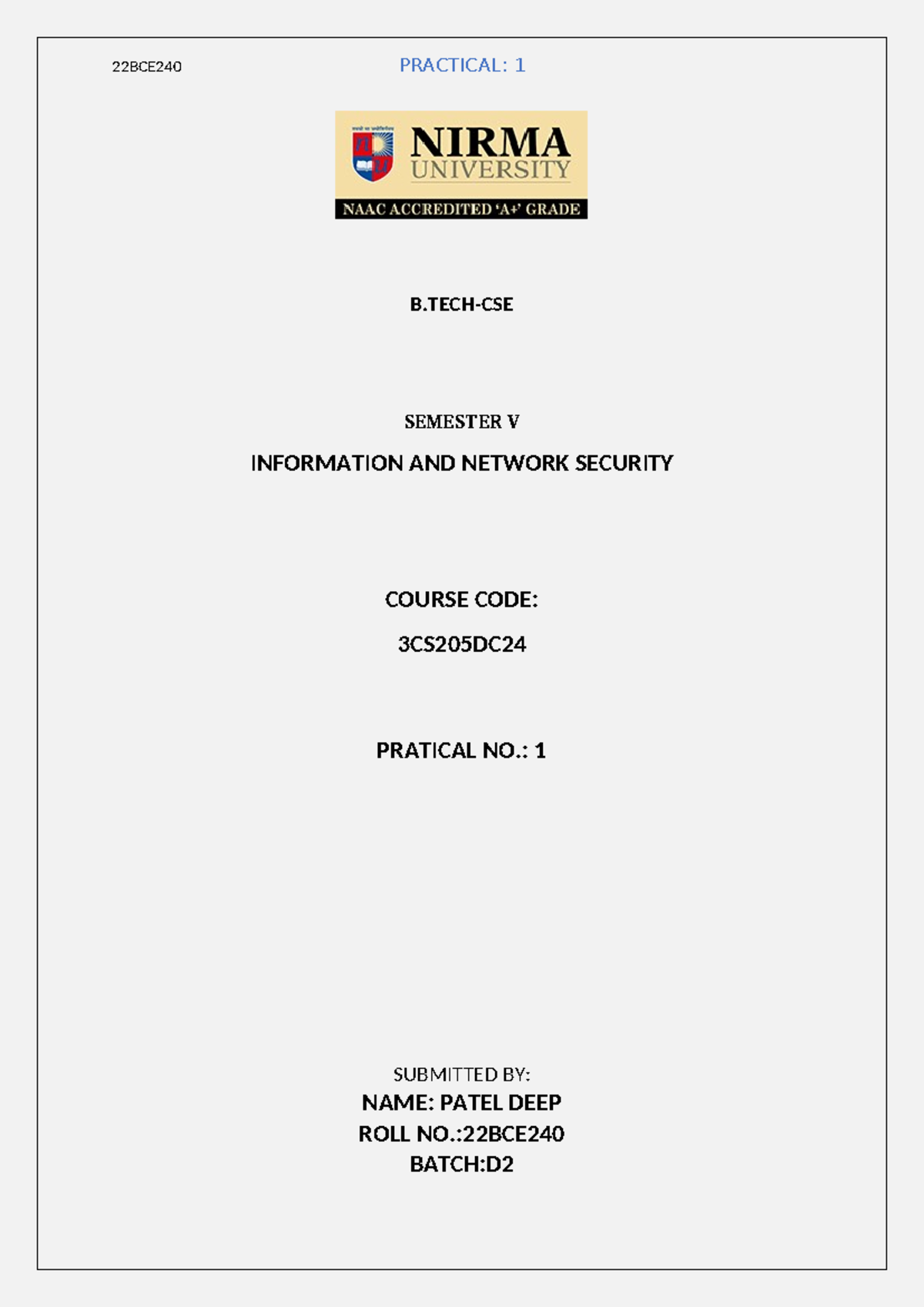 Ins prac1 22bce240 - practical 3 - B-CSE SEMESTER V INFORMATION AND ...