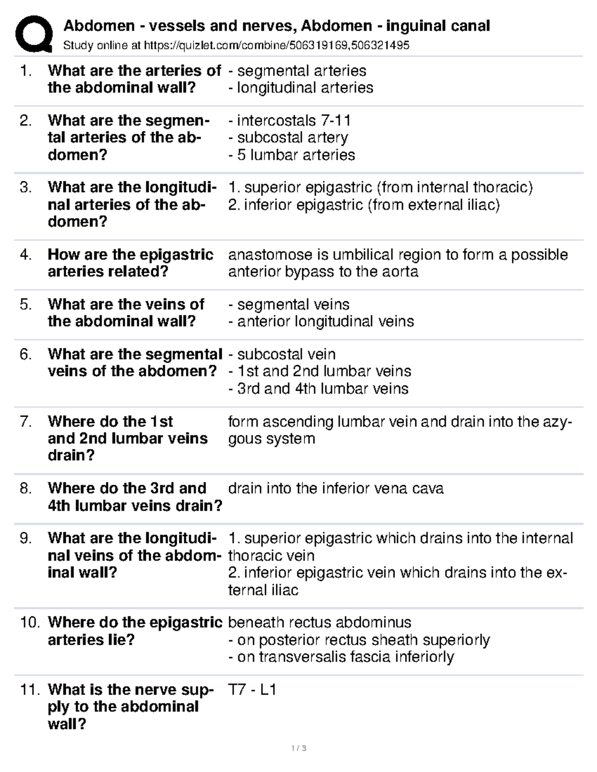 Year 1 Abdomen Anatomy - Practice questions in the style of flash cards ...