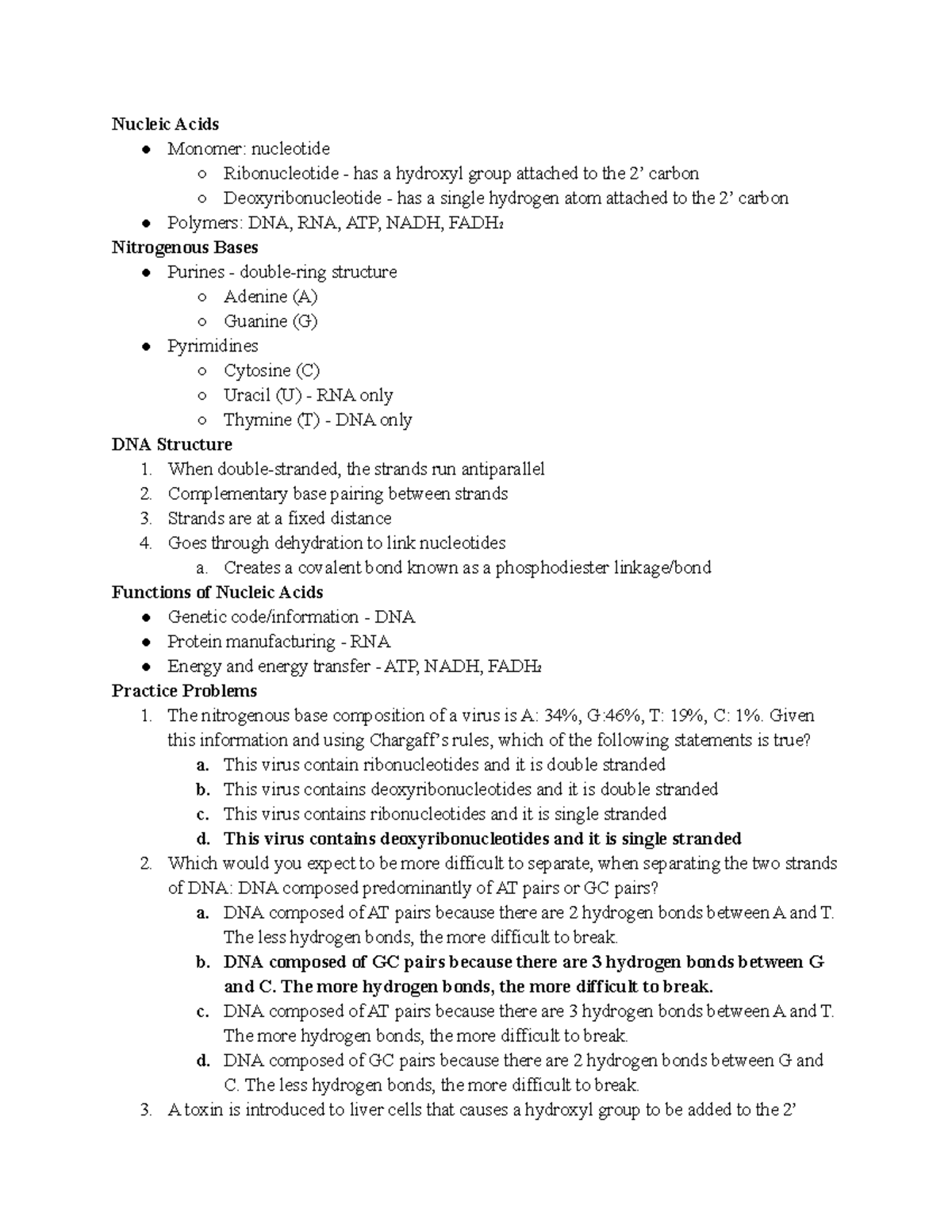 Nucleic Acids Lecture - Notes and practice problems from class ...