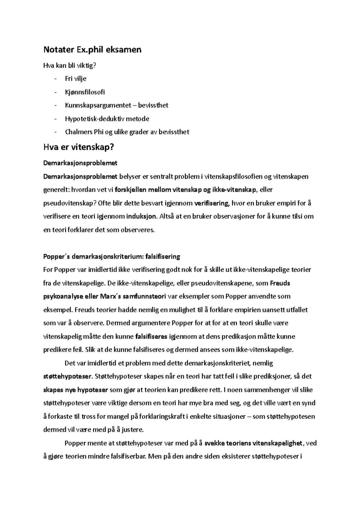 Eksamensforbredene til ExFac - Notater Ex eksamen Hva kan bli viktig? - Fri vilje ...