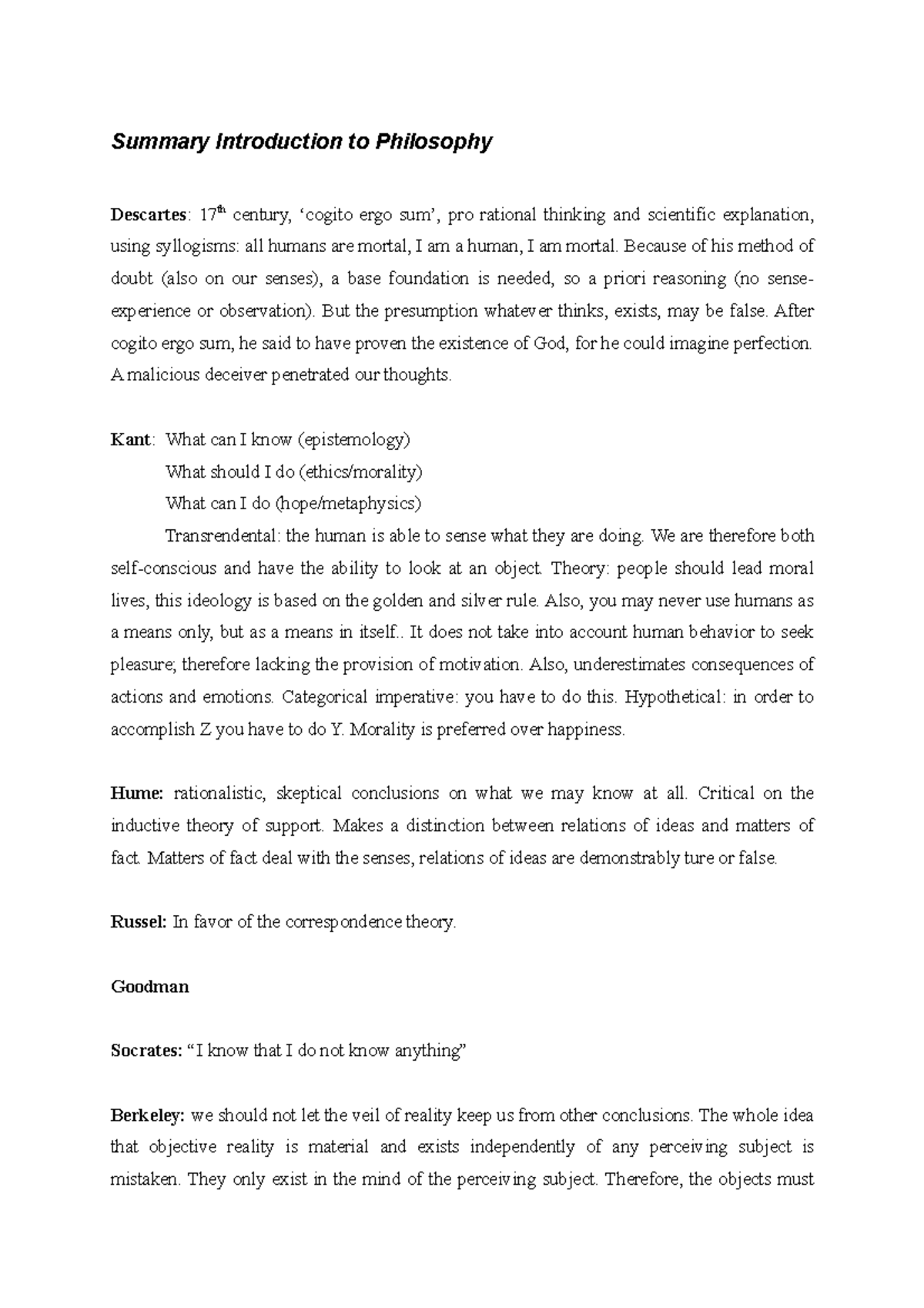 Summary test - Philosophy of Religion - Summary Introduction to ...