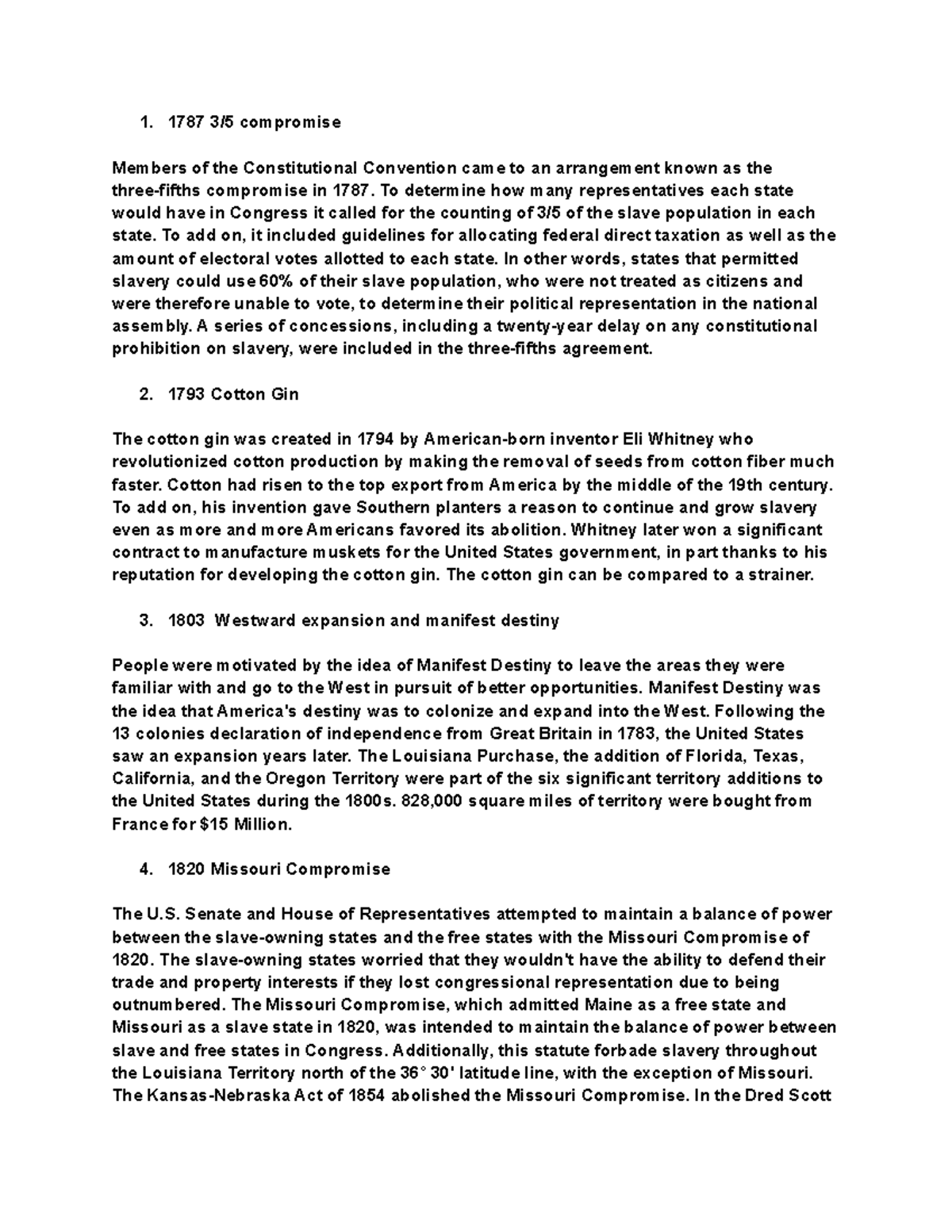 Civil War Timeline - notes - 1787 3/5 compromise Members of the ...