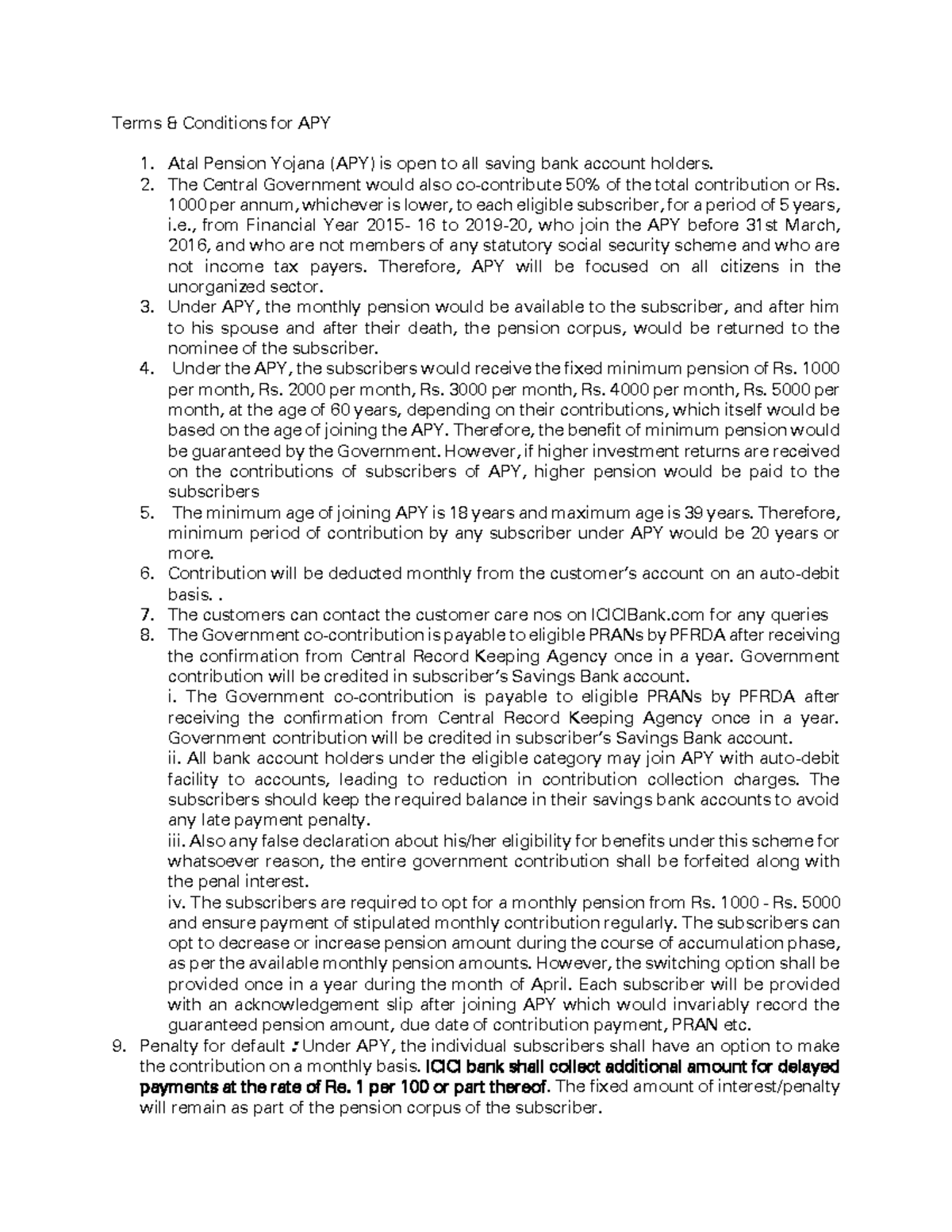 Project on APY - APY - Terms & Conditions for APY 1. Atal Pension ...