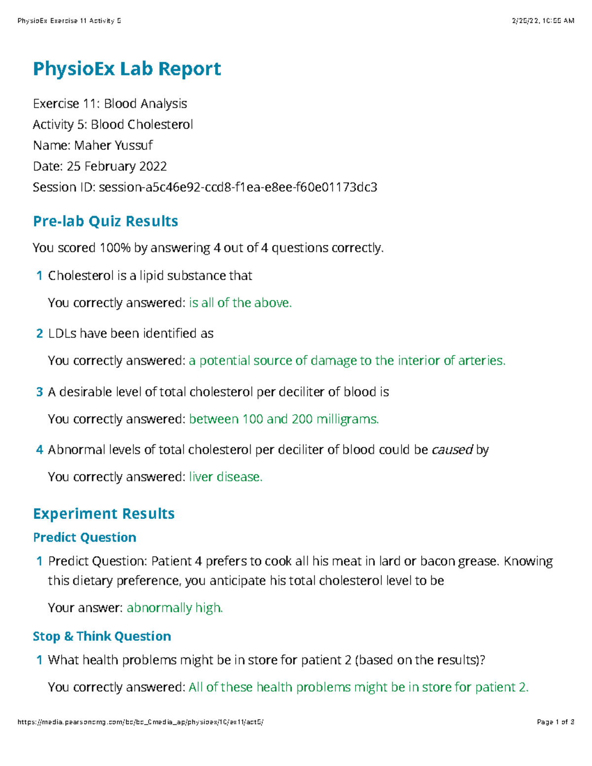 Physio Exercise 11 Activity 5 - PhysioEx Exercise 11 Activity 5 2/25/22 ...