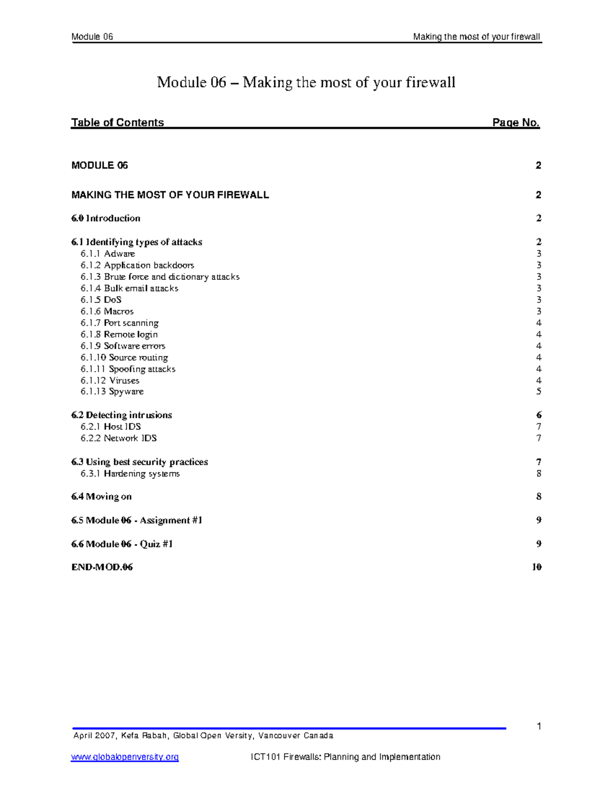 Module 06 - Know Your Firewall - Apr il 2007, Kefa Rabah, Global Open ...
