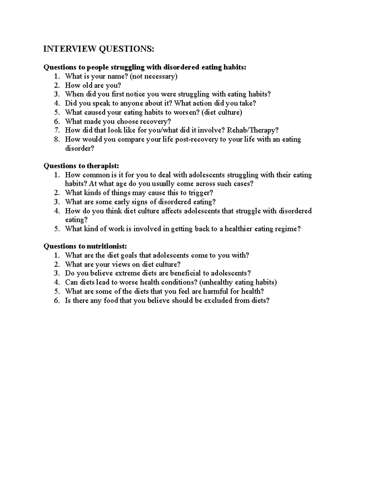 Interview Questions - INTERVIEW QUESTIONS: Questions to people ...