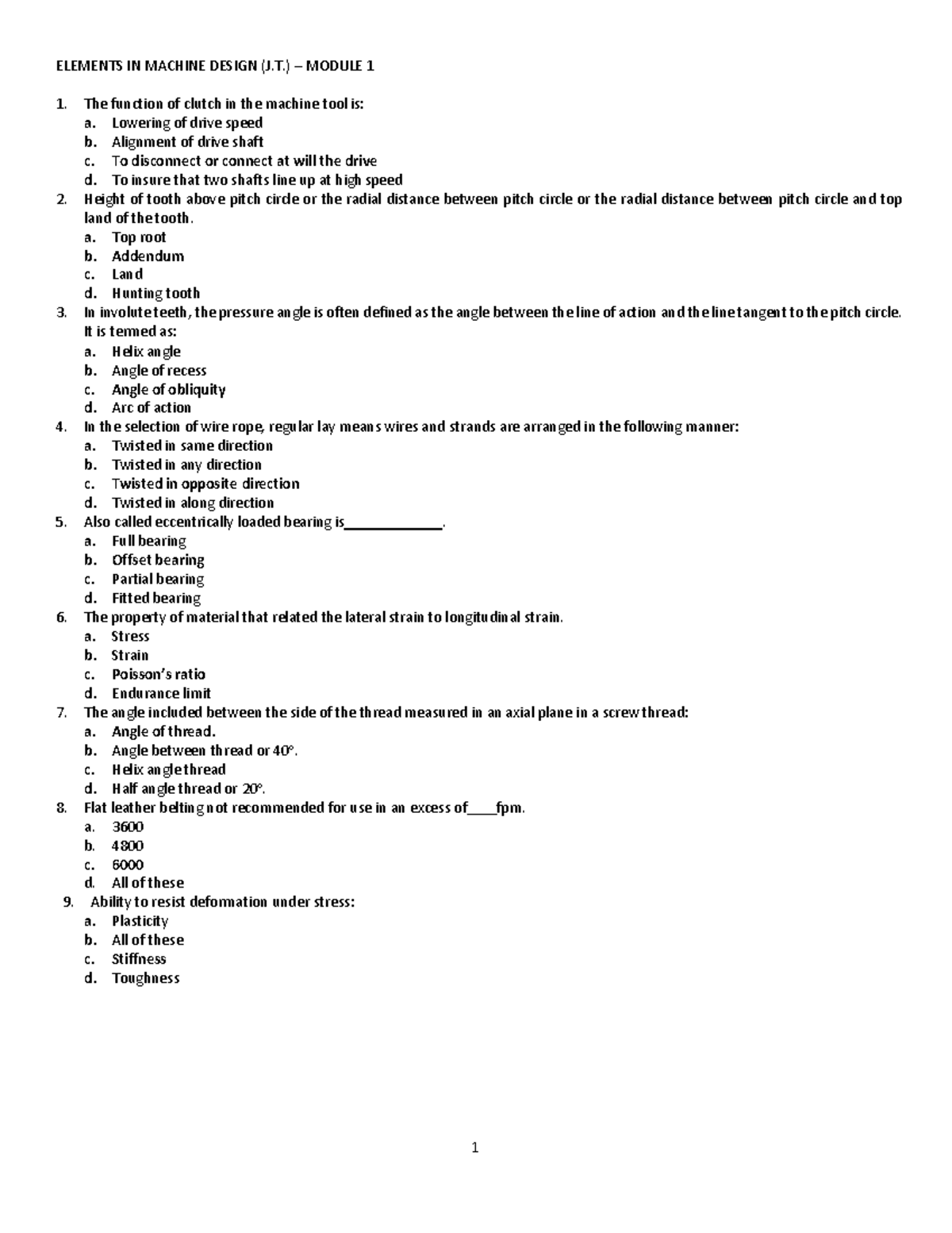 Terms-comp - terms - ELEMENTS IN MACHINE DESIGN (J.) – MODULE 1 The ...