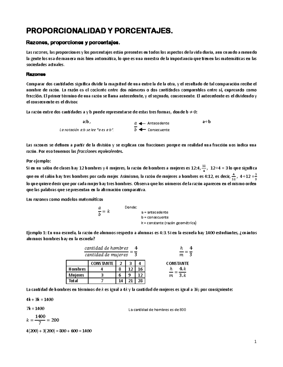 Proporcionalidad y porcentajes - PROPORCIONALIDAD Y PORCENTAJES ...