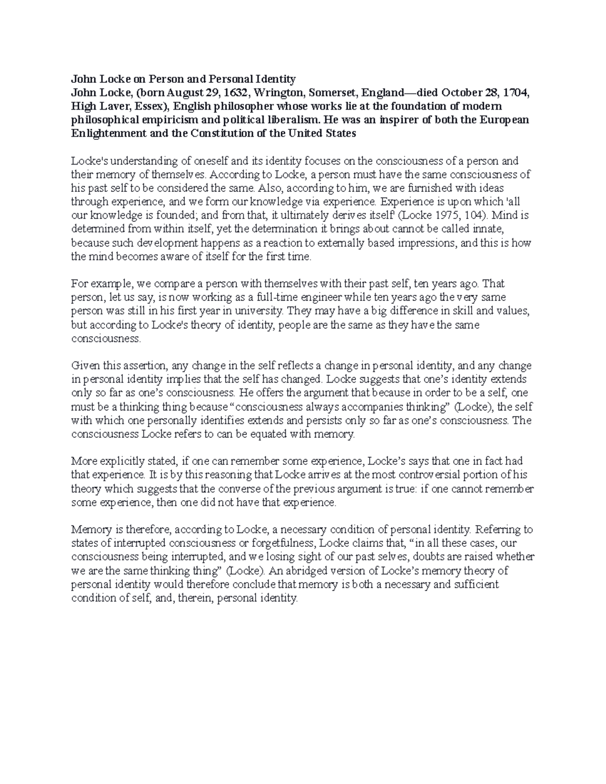 Locke-Ryle - the teacher was Mrs. Doce - John Locke on Person and ...