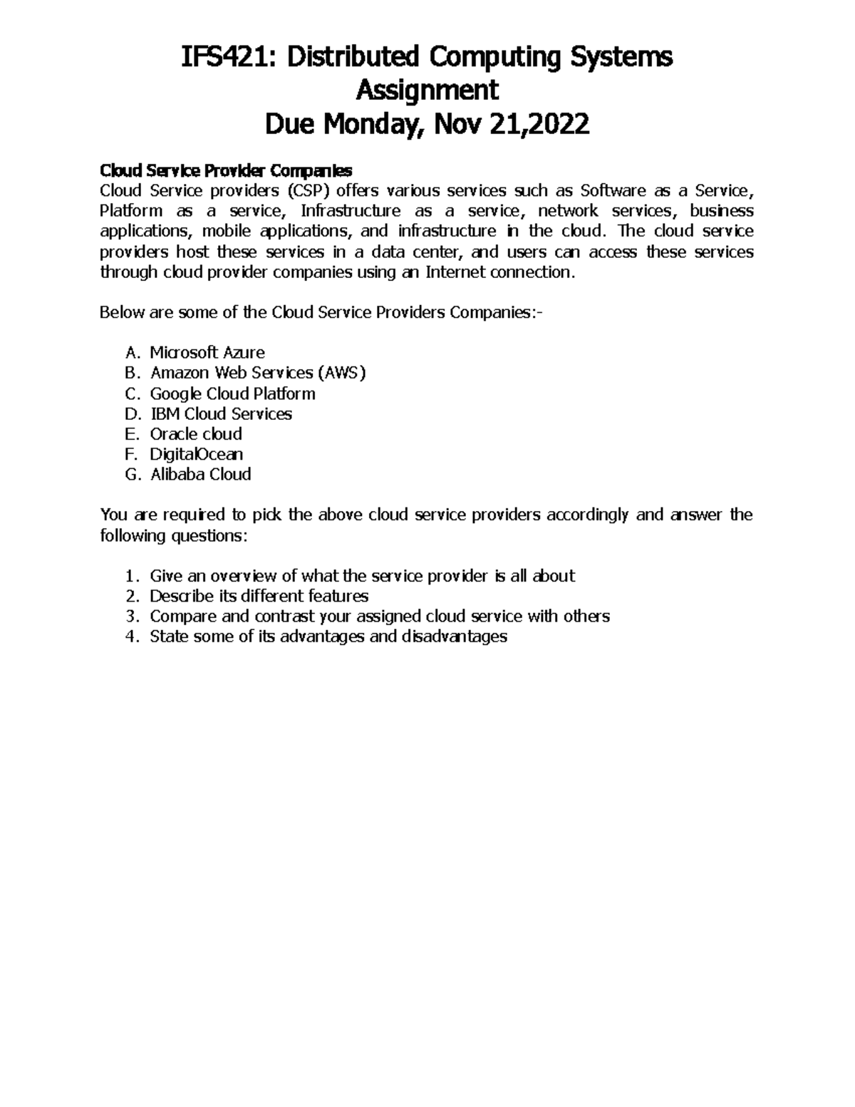 IFS421 assignment - They are my materials - IFS 42 1: Distributed Computing Systems Assignment ...