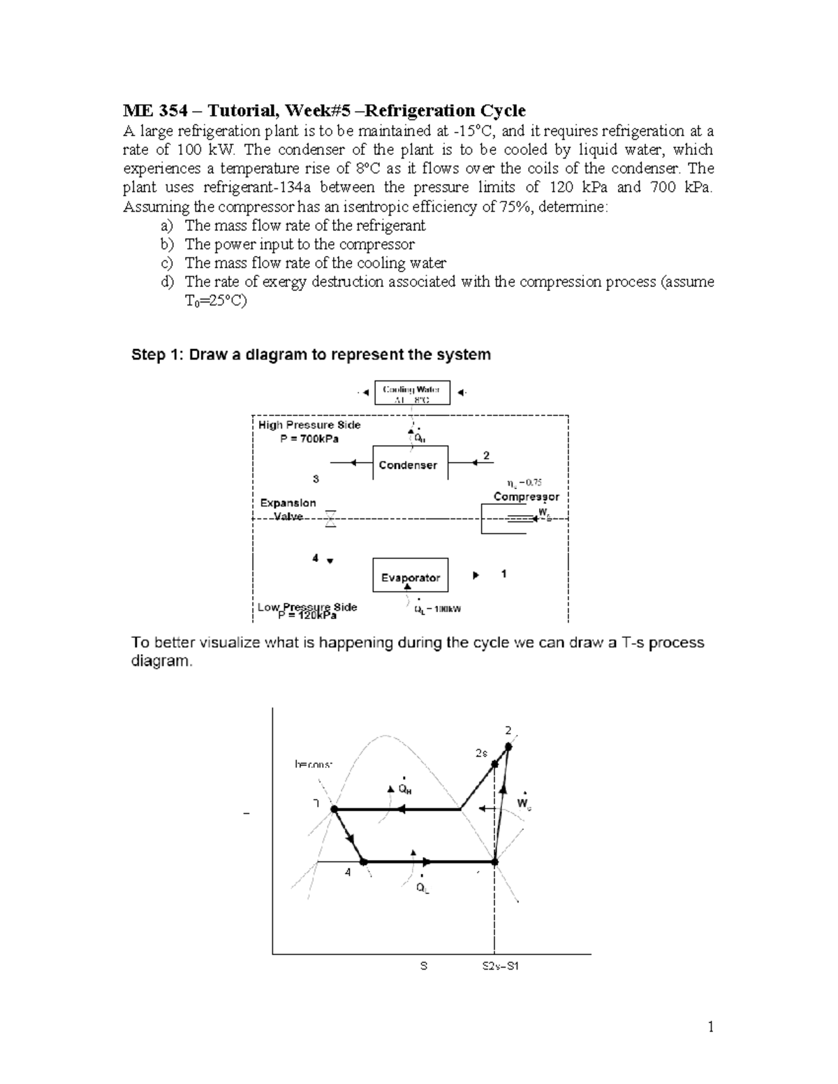 ME354-Tut5sol w07 - ME 354 – Tutorial, Week#5 –Refrigeration Cycle A ...