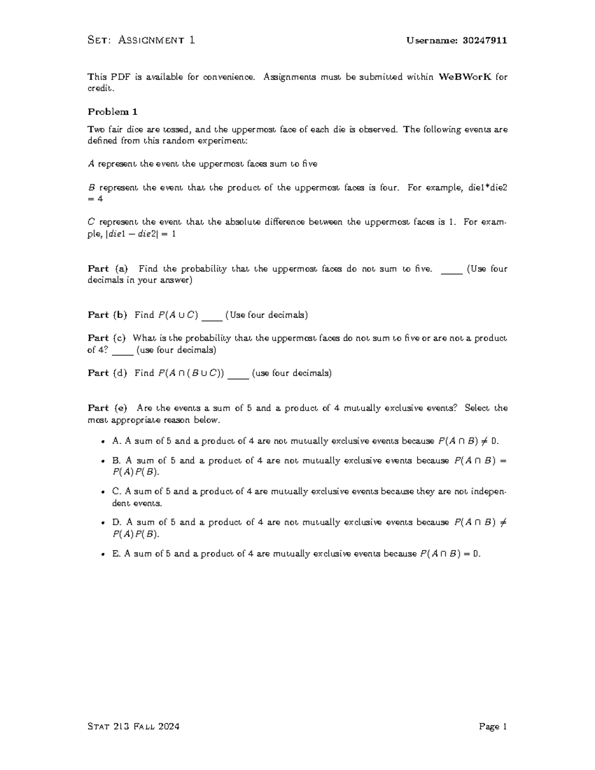 Assignment 1 - 2024 - Set: Assignment 1 Username: 30247911 This PDF is available for convenience ...