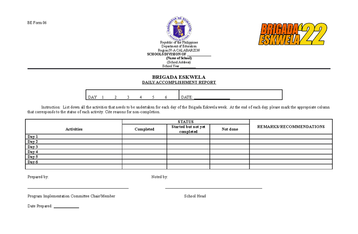 BE-Form-6 - BEED - BE Form 06 Republic of the Philippines Department of ...