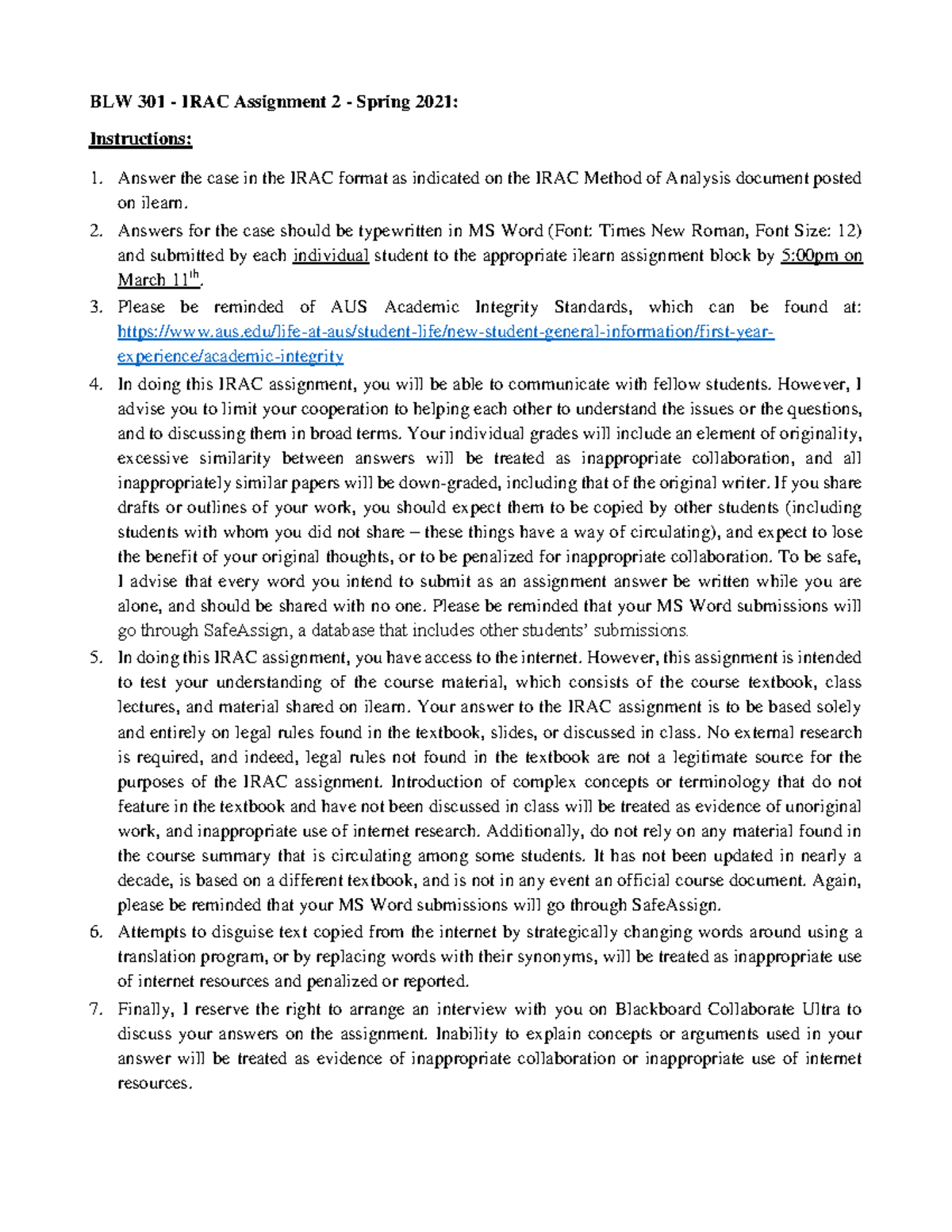 Business Law 301 IRAC Assignment 2 - Case Study - Studocu