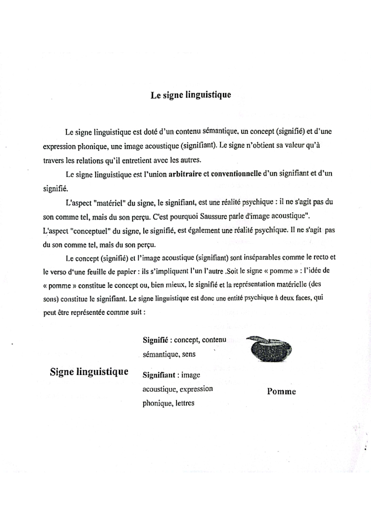 Signe linguistique - Initiation à la linguistique - Studocu