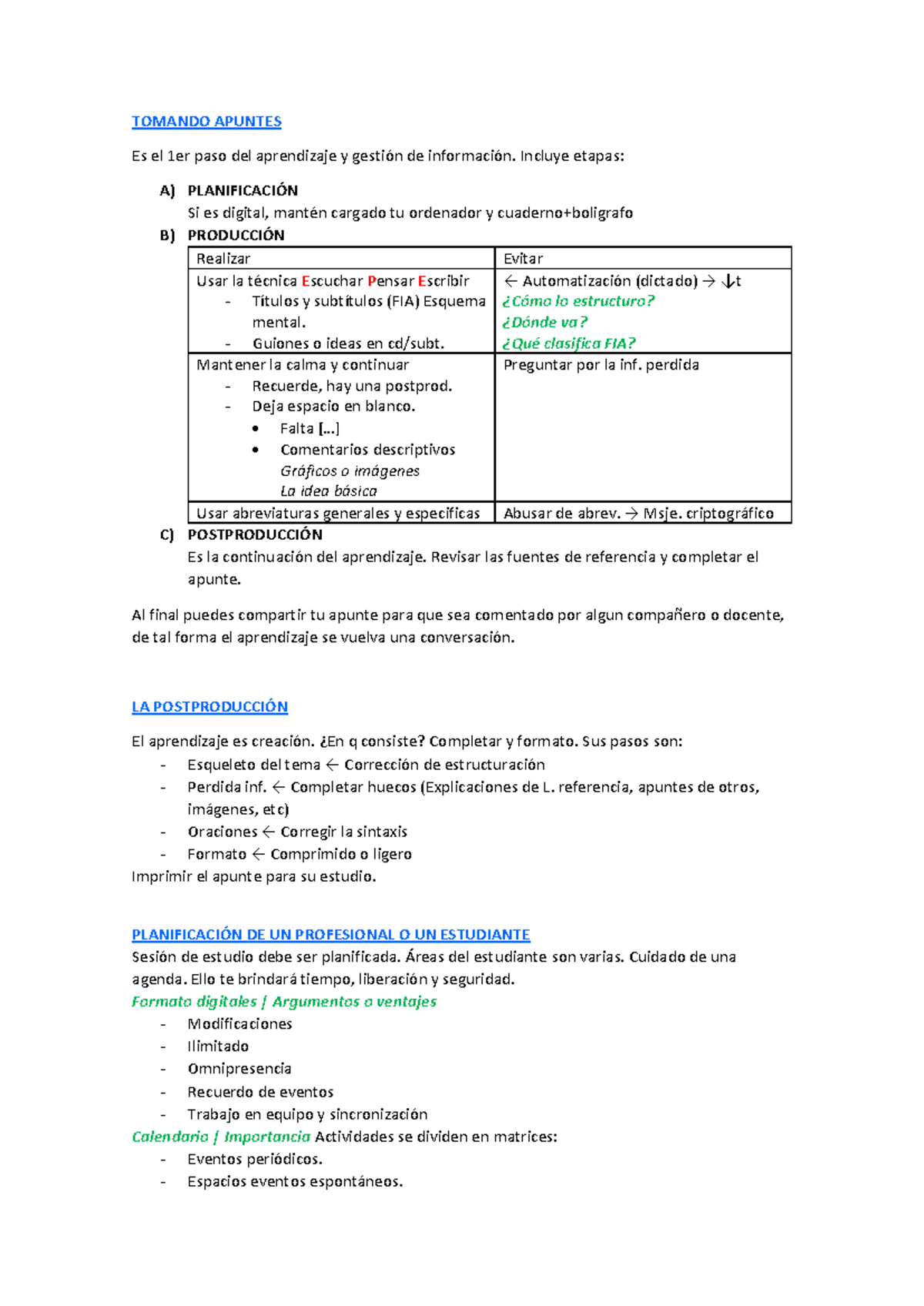 Apuntes Tecnicas de estudio El apunte - TOMANDO APUNTES Es el 1er paso ...