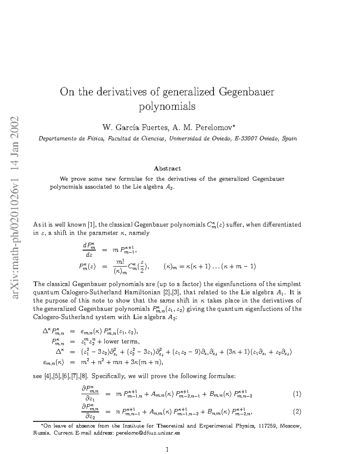 02010 26 - Cours - arXiv:math-ph/0201026v1 14 Jan 2002 On the derivatives of generalized ...
