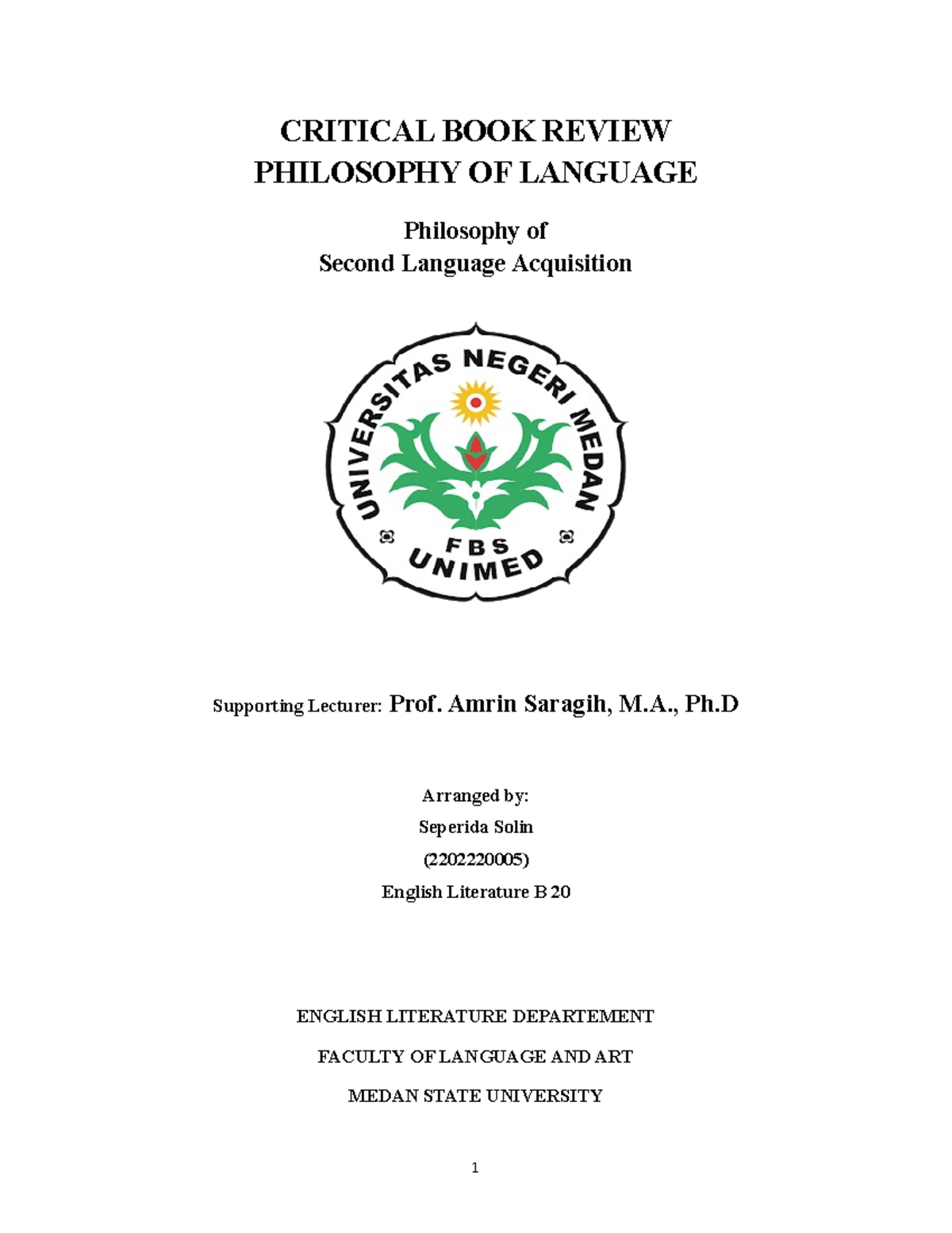 CBR Phylosophy OF Language - CRITICAL BOOK REVIEW PHILOSOPHY OF ...