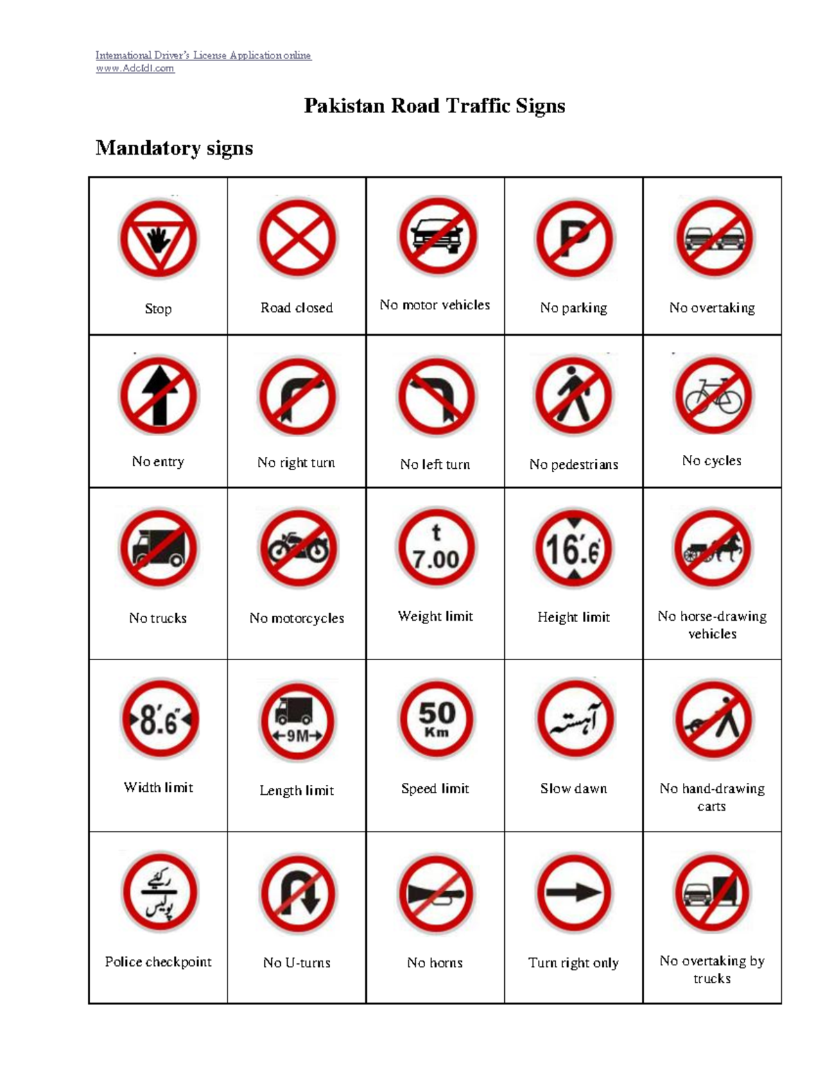 Pakistan Road Traffic Signs - AdcIdl Pakistan Road Traffic Signs ...