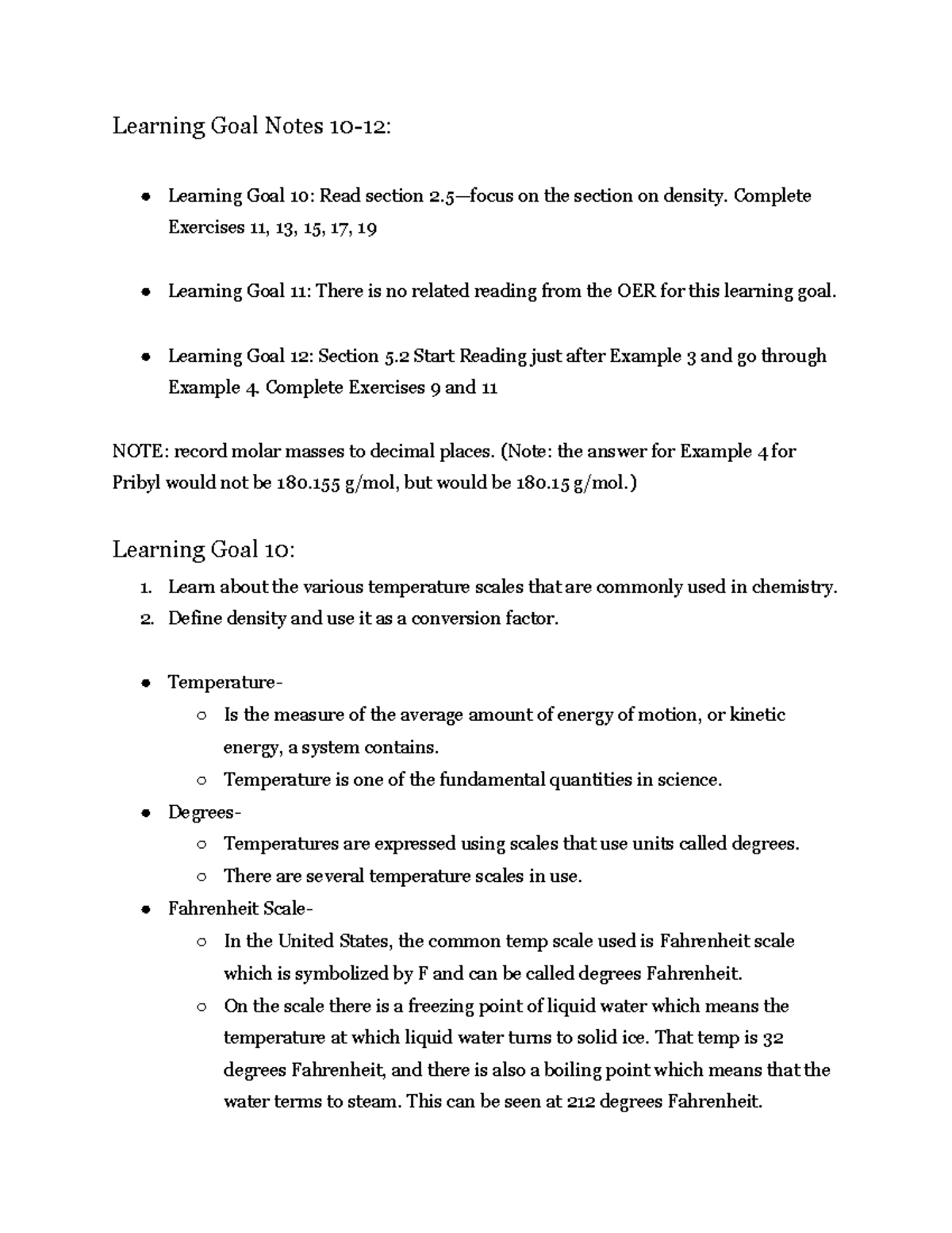 Learning Goal Notes 10-12 - Complete Exercises 11, 13, 15, 17, 19 ...