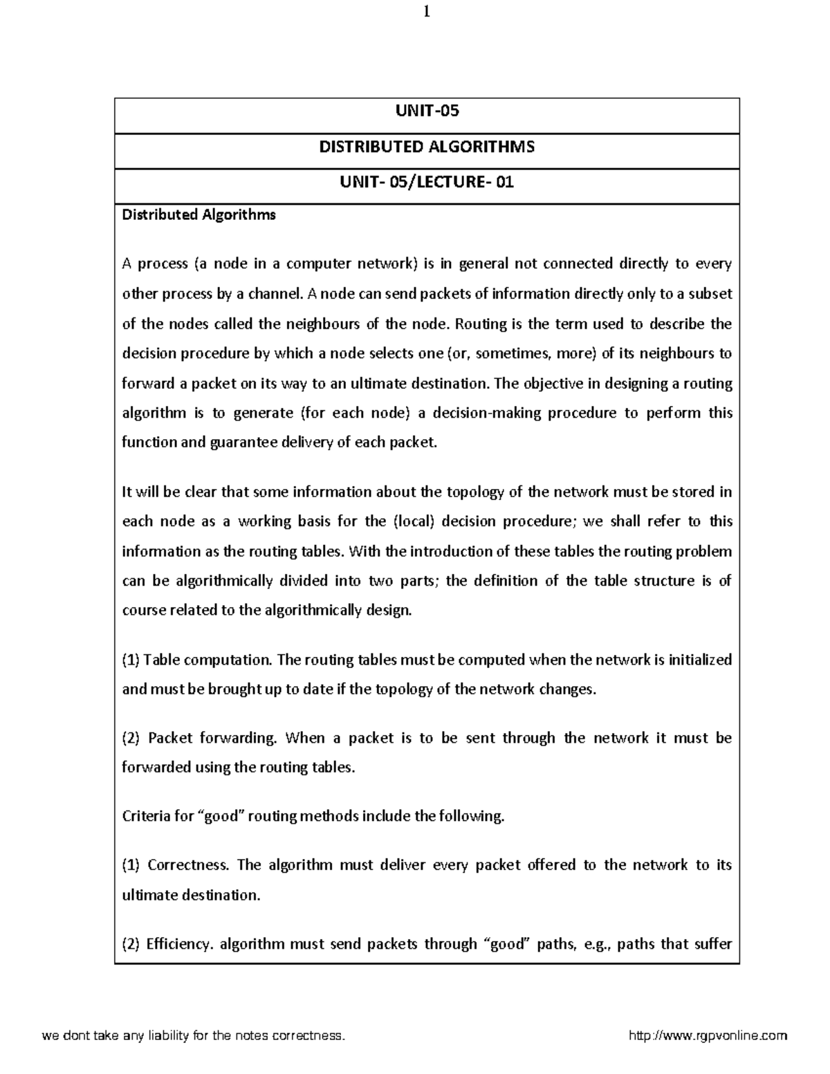Notes Distributed System Unit 5 Unit Distributed Algorithms Unit 05